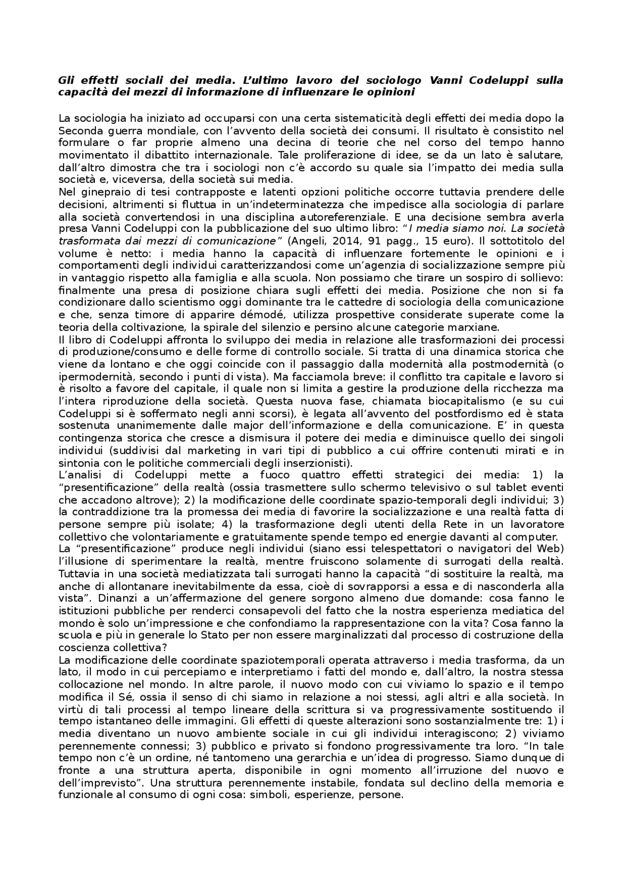 Recensione I Media Siamo Noi Docsity