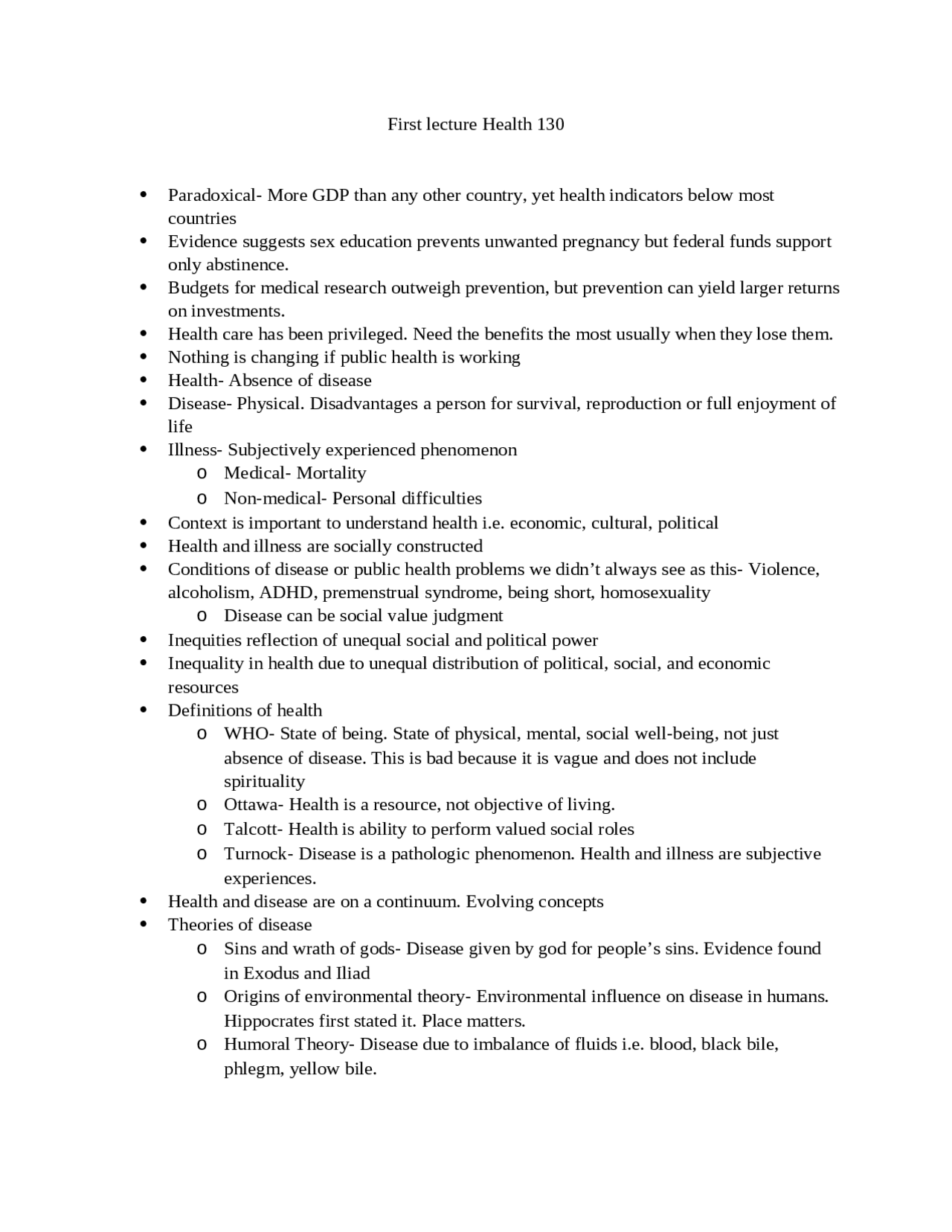 Exam 1 Notes Introduction To Public And Communication Health Hlth
