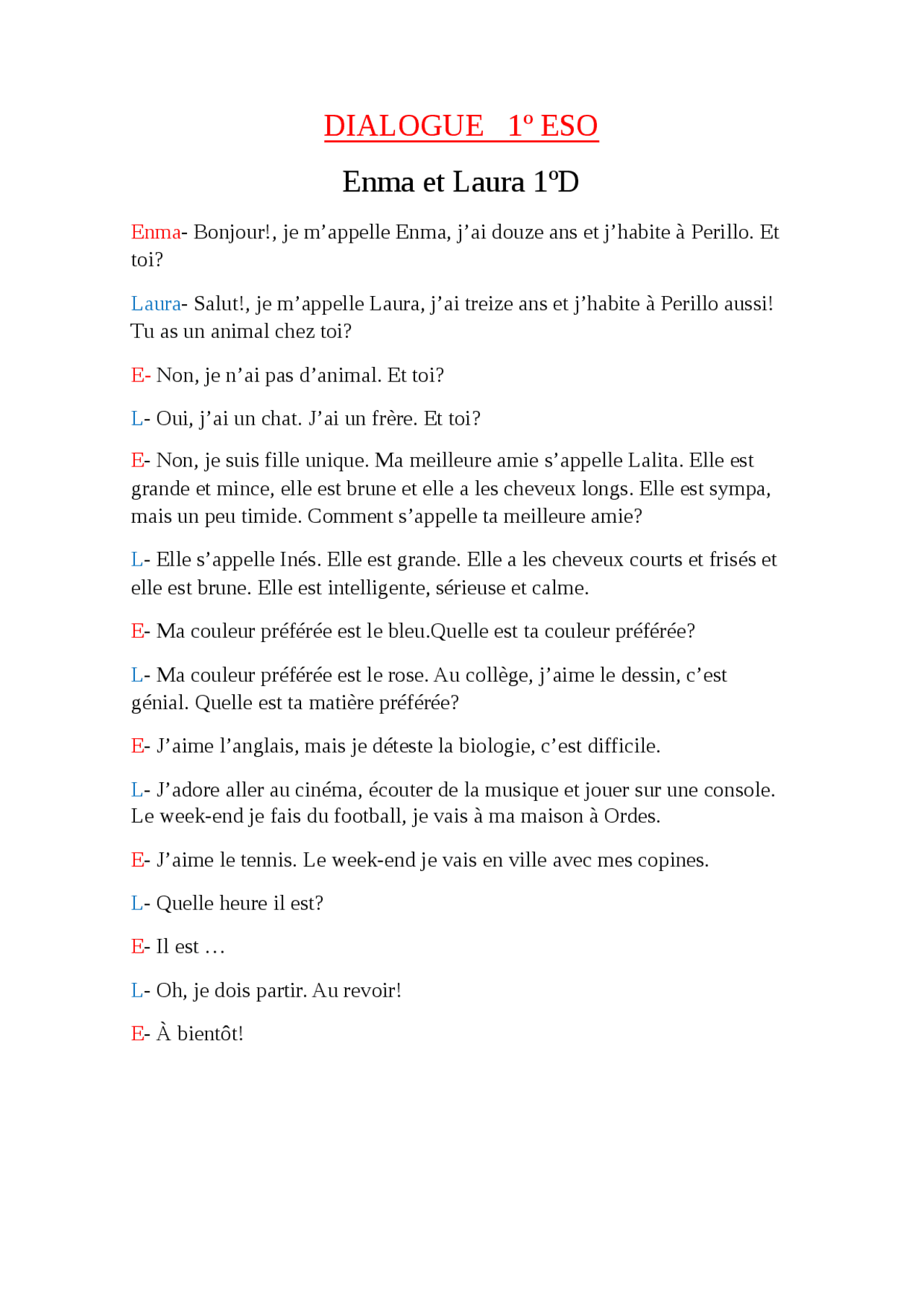 Dialogue 1º eso - Docsity