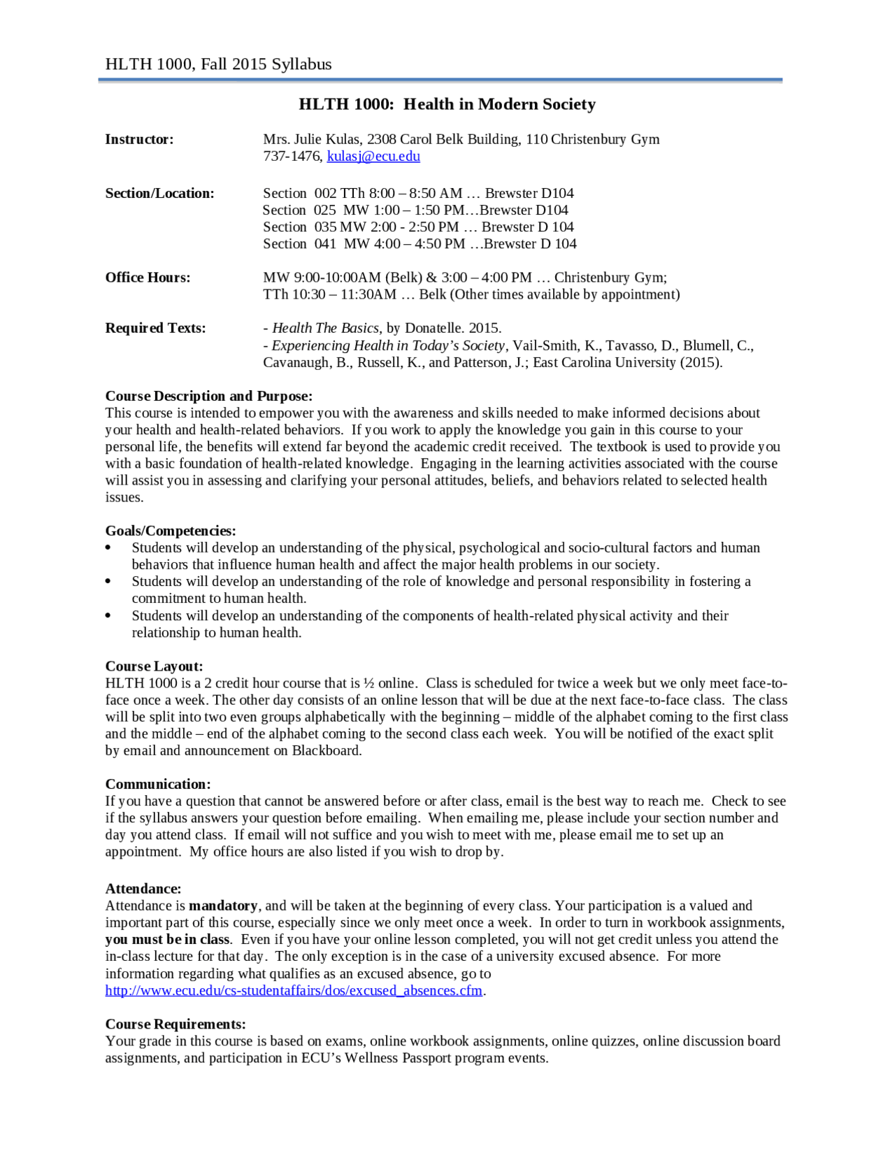 Health in Modern Society – Course Syllabus | HLTH 1000 | Lecture notes ...