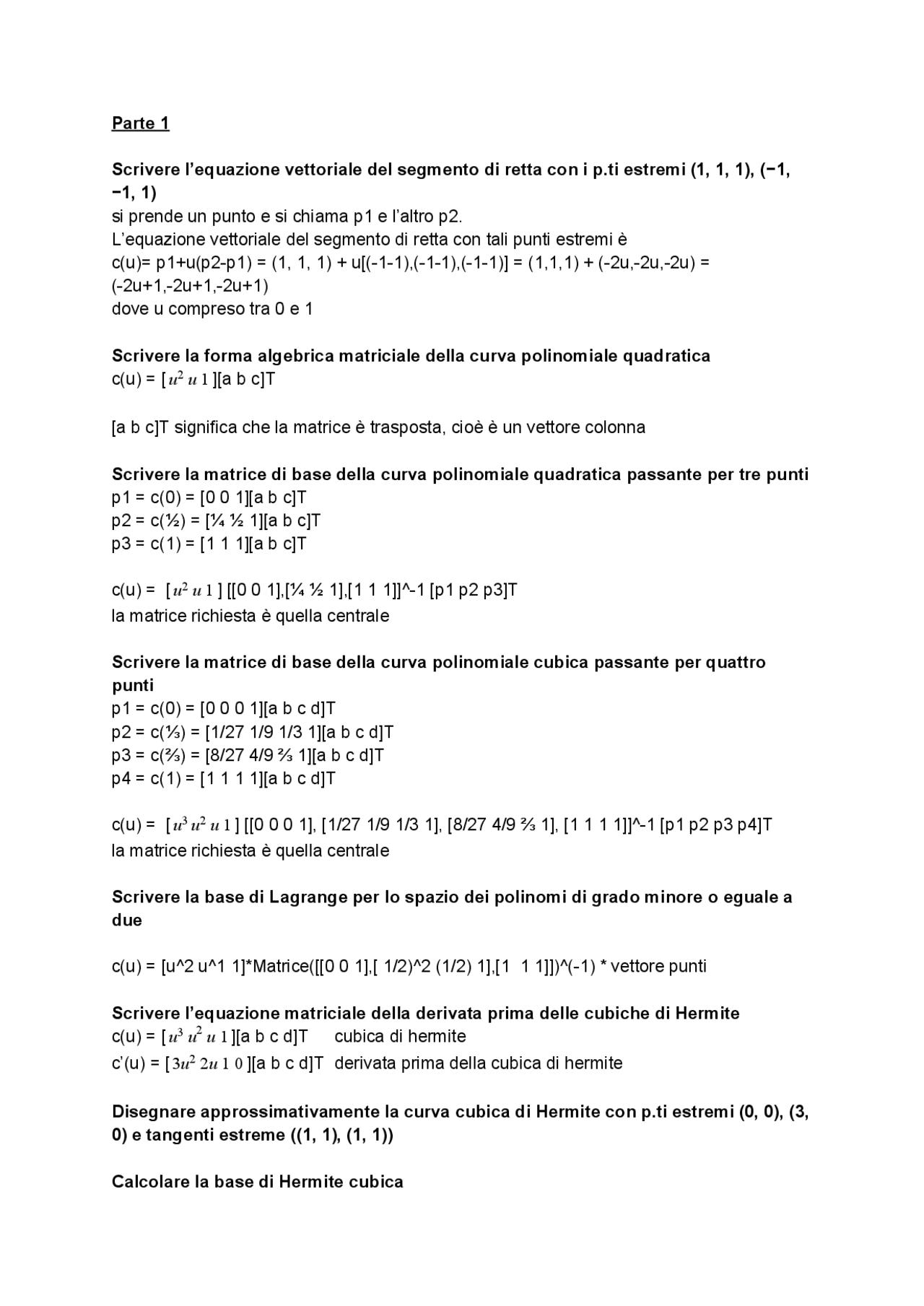 Domande 2° Esonero Grafica Computazionale Paoluzzi Docsity