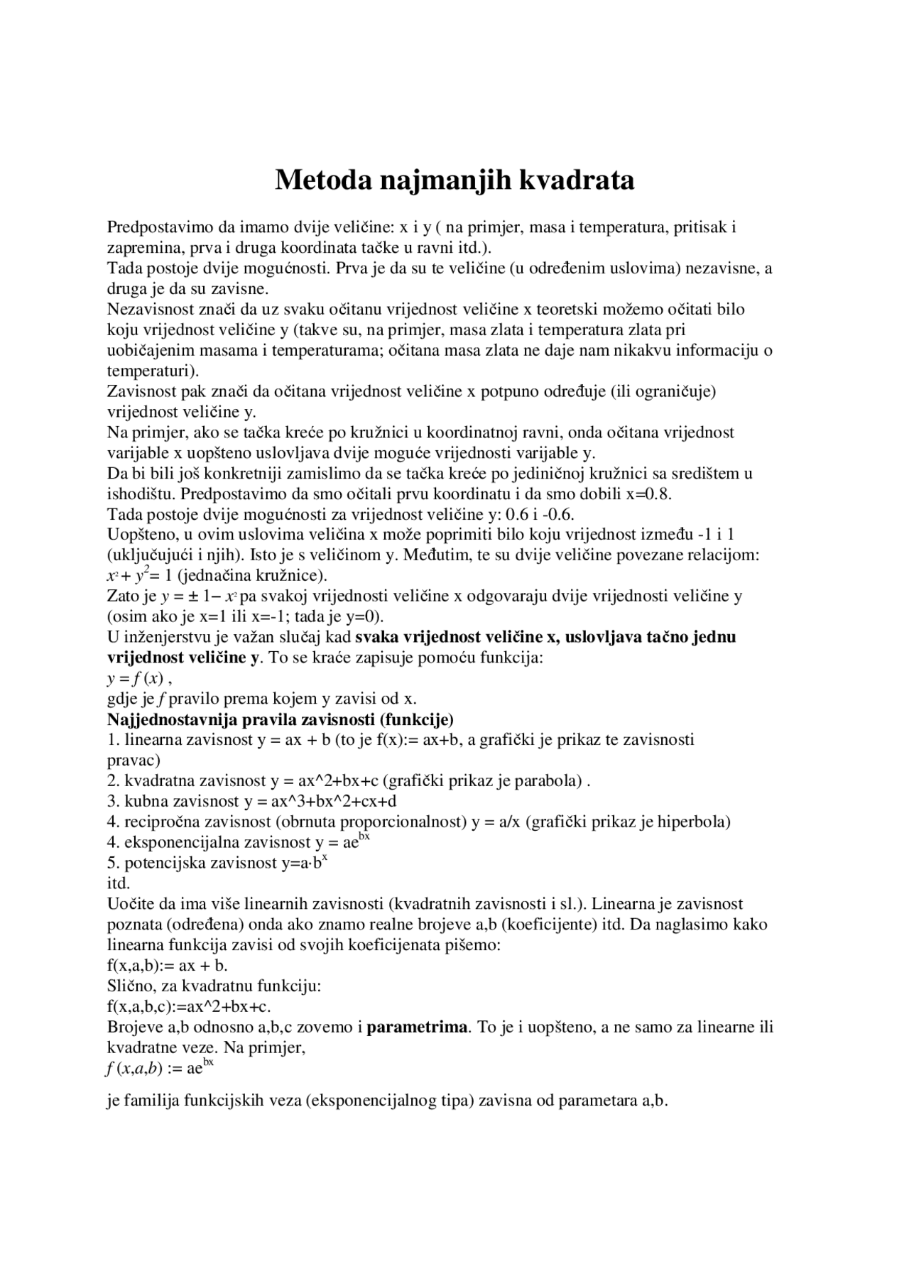 Metoda najmanjih kvadrata | Beleške' predlog Diskretna matematika - Docsity