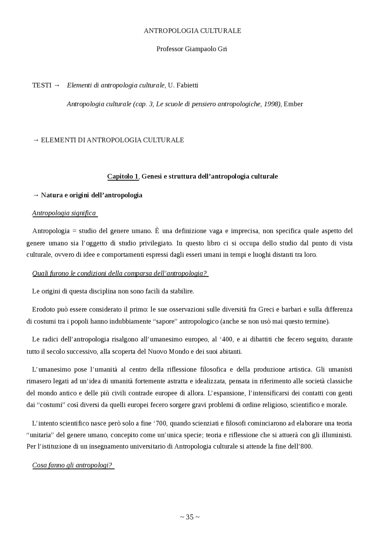 Elementi Di Antropologia Culturale U Fabietti Docsity