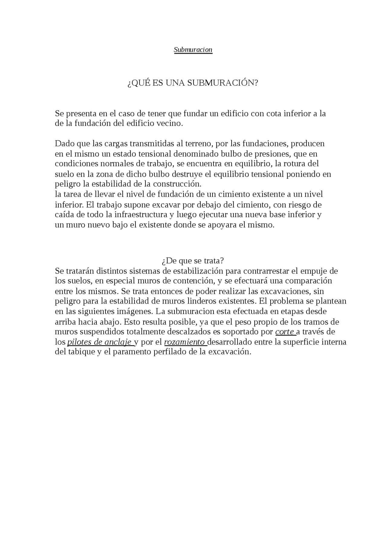 Submuracion de hormigón armado | Apuntes de Dibujo técnico | Docsity