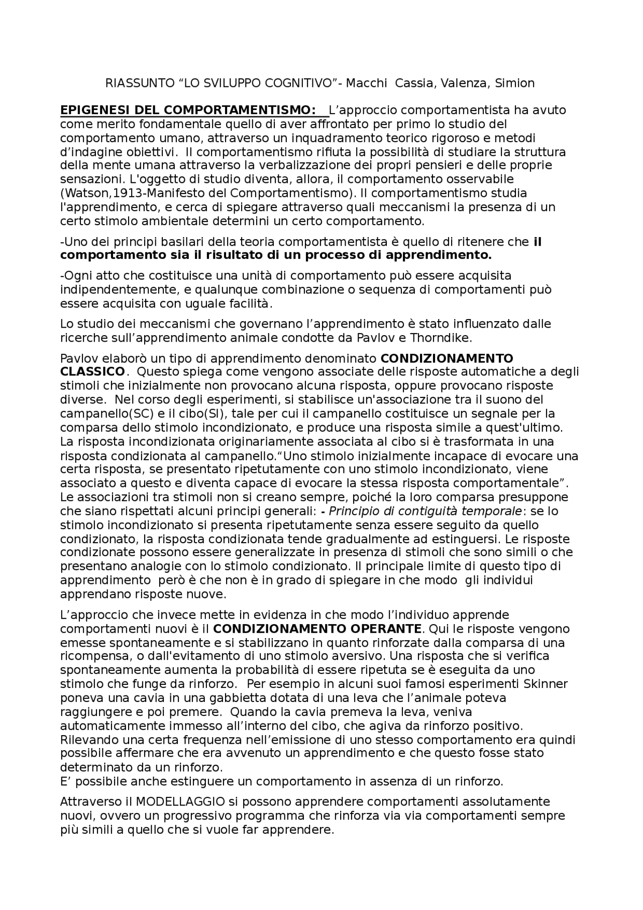 Lo Sviluppo Cognitivo Docsity