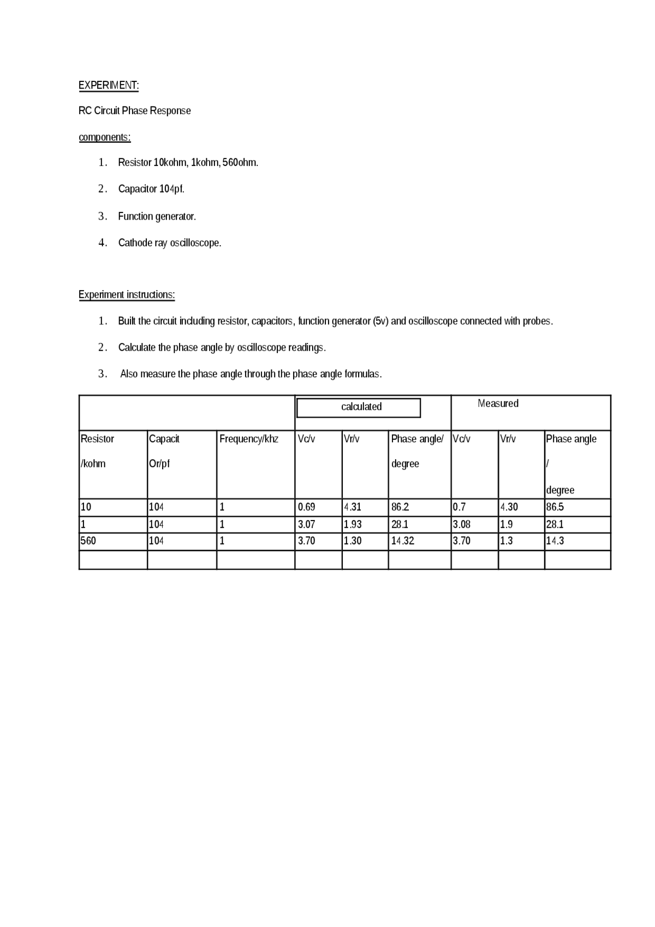 Experiment Rc Docsity