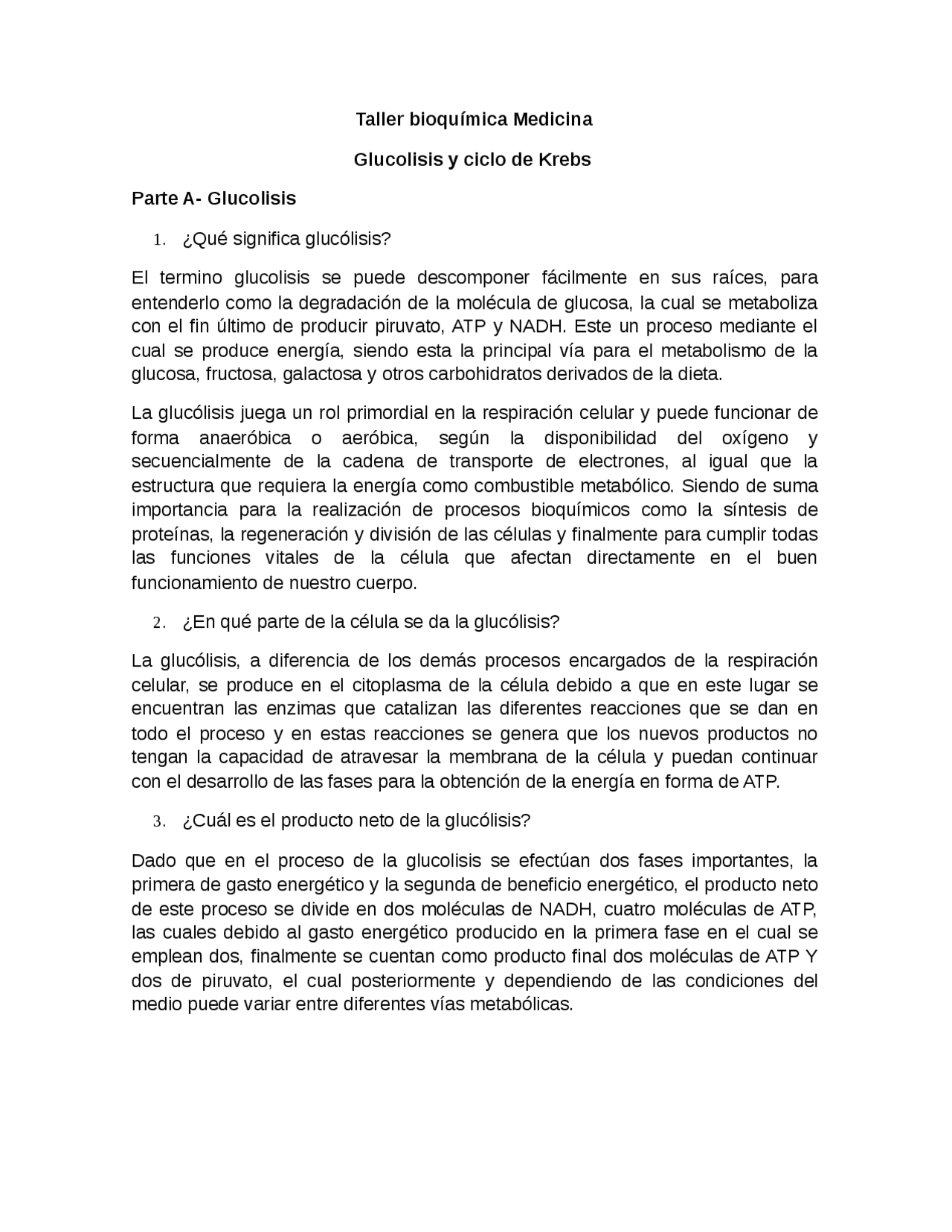 Taller De Glucolisis Y Ciclo De Krebs Apuntes De Bioquímica Docsity