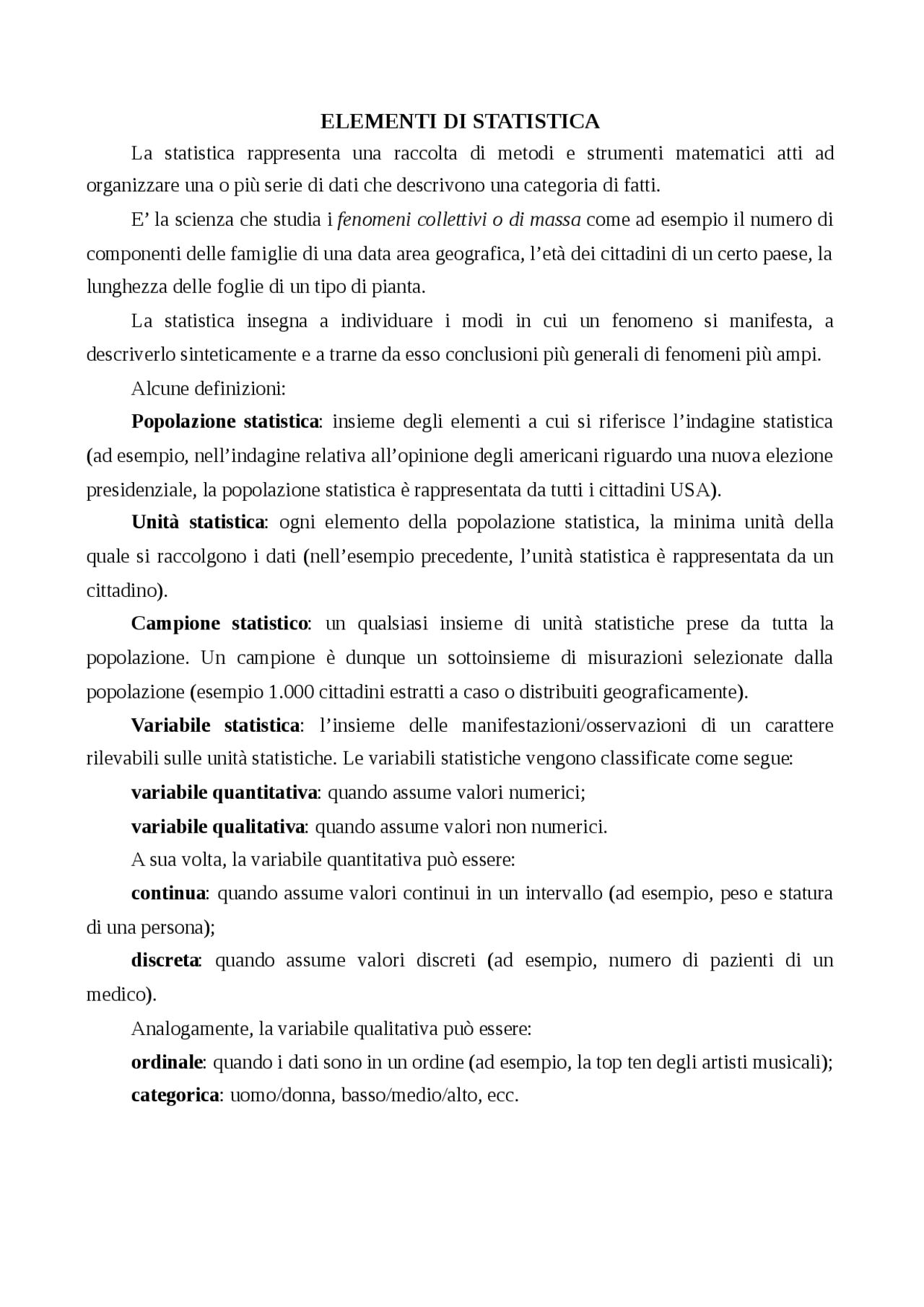 Dispensa Elementi Di Statistica Dispense Di Matematica Docsity