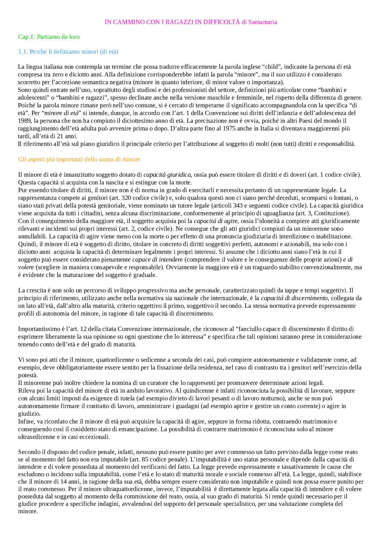In Cammino Con I Ragazzi In Difficoltà Di Santamaria Docsity