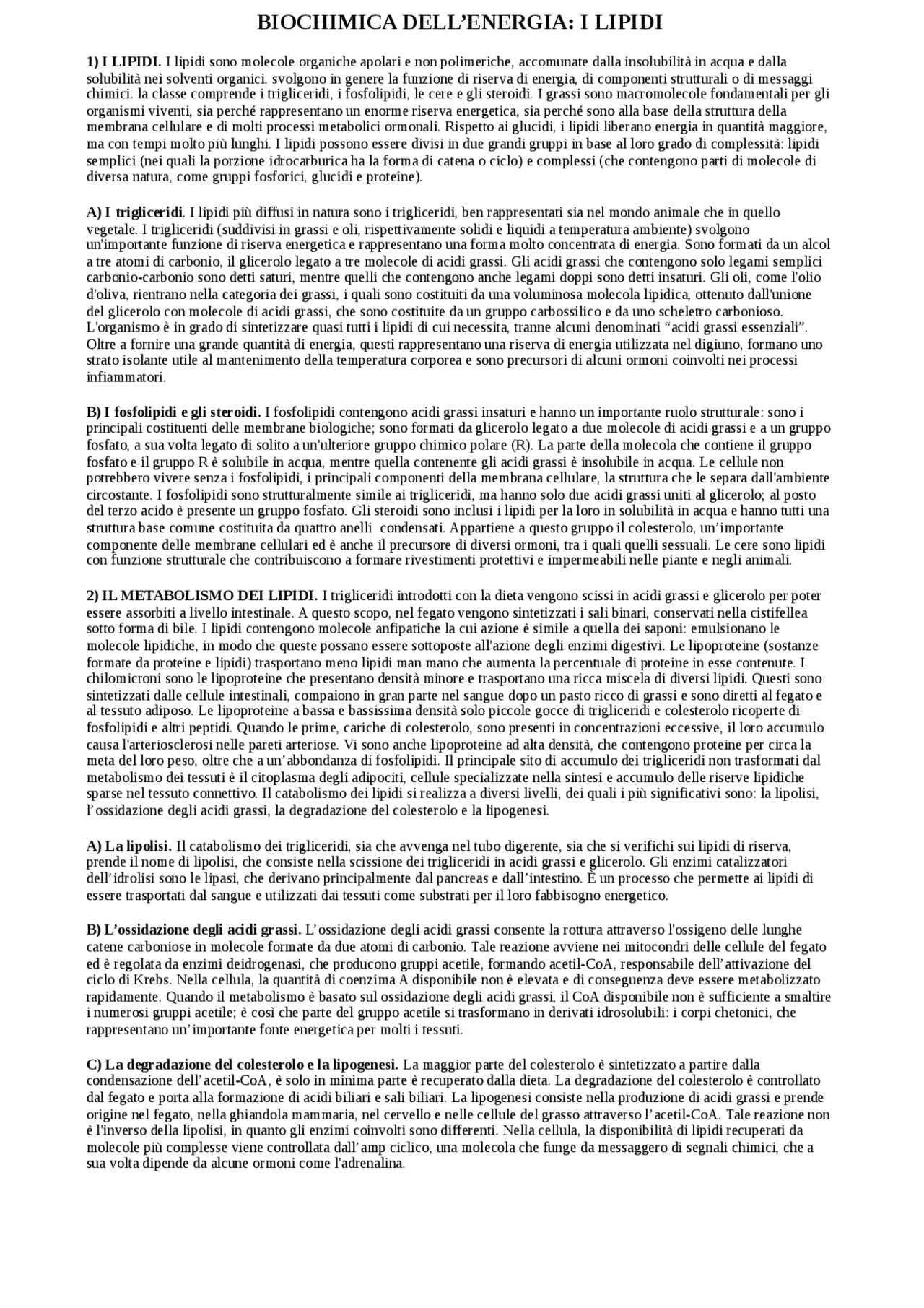 Appunti Sui Lipidi Docsity