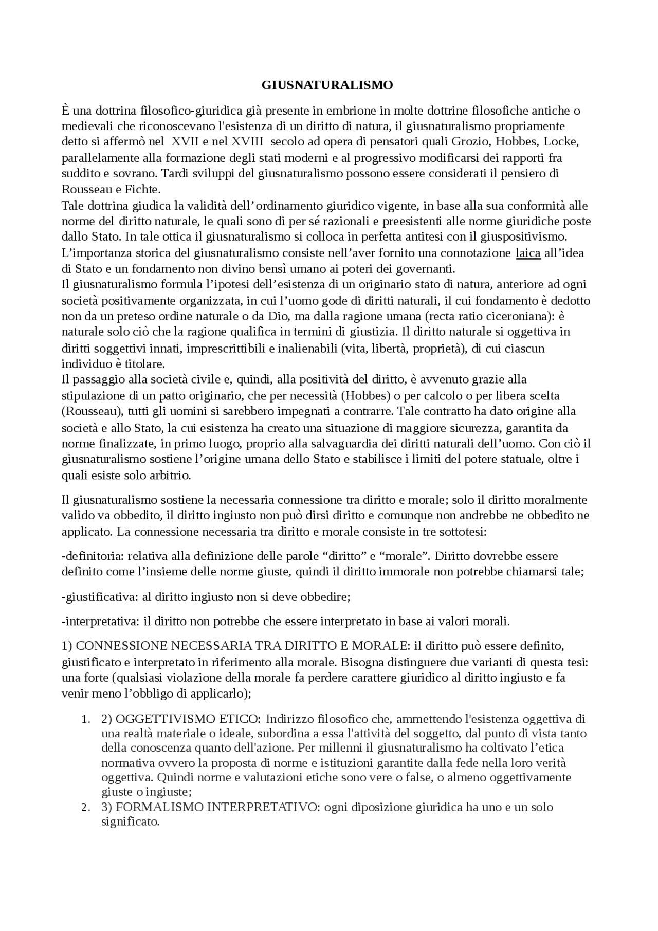 Giusnaturalismo Sintesi Del Corso Di Filosofia Del Diritto Docsity