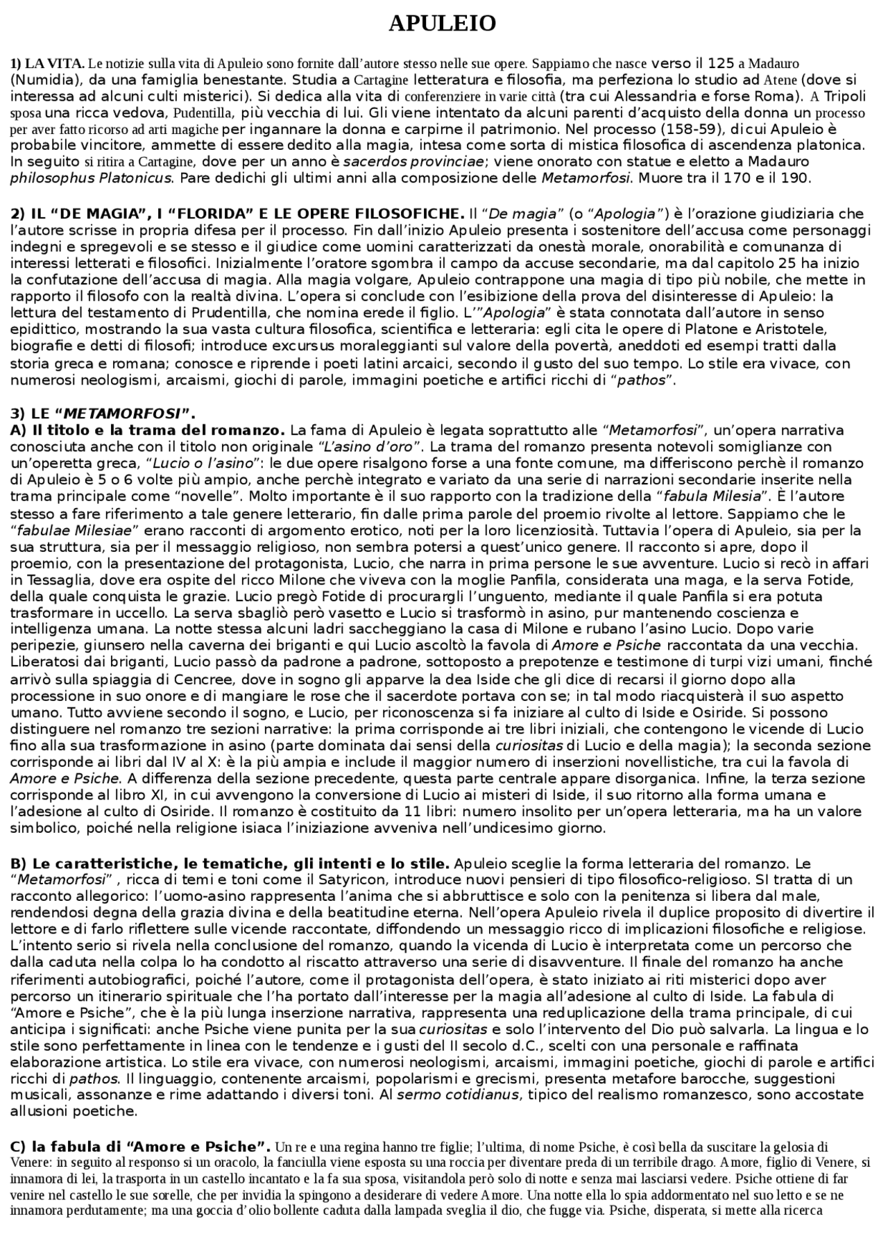 Riassunto Su Apuleio Docsity