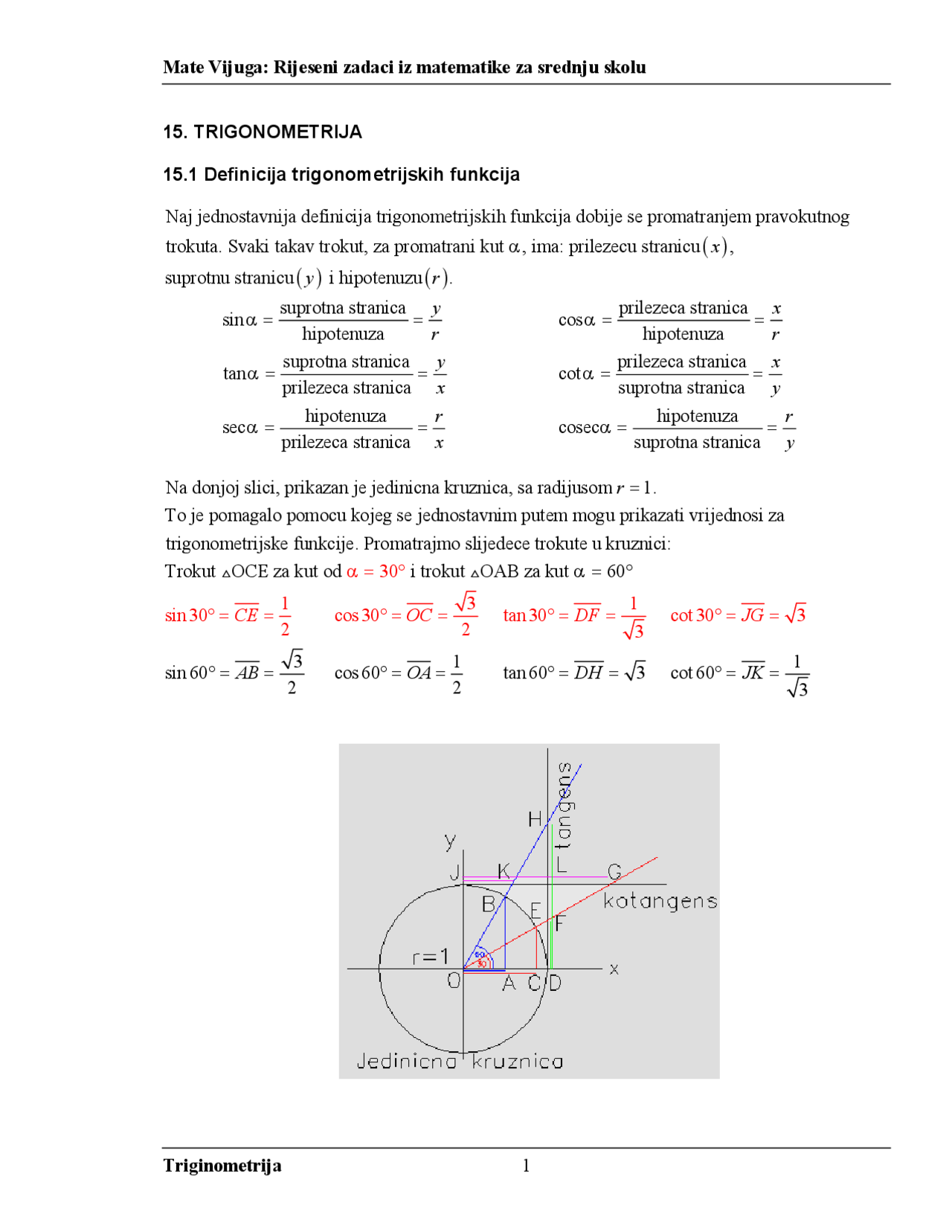 Trigonometrija: riješeni zadaci za srednju školu | Vežbe' predlog Matematika - Docsity