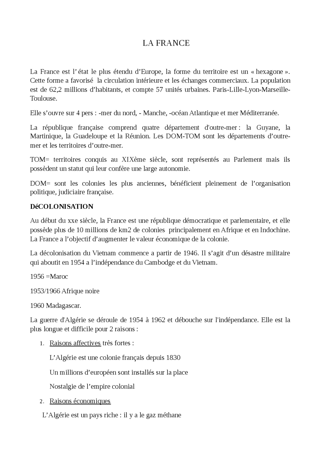 Riassunto Di Francese Sulla Francia Docsity