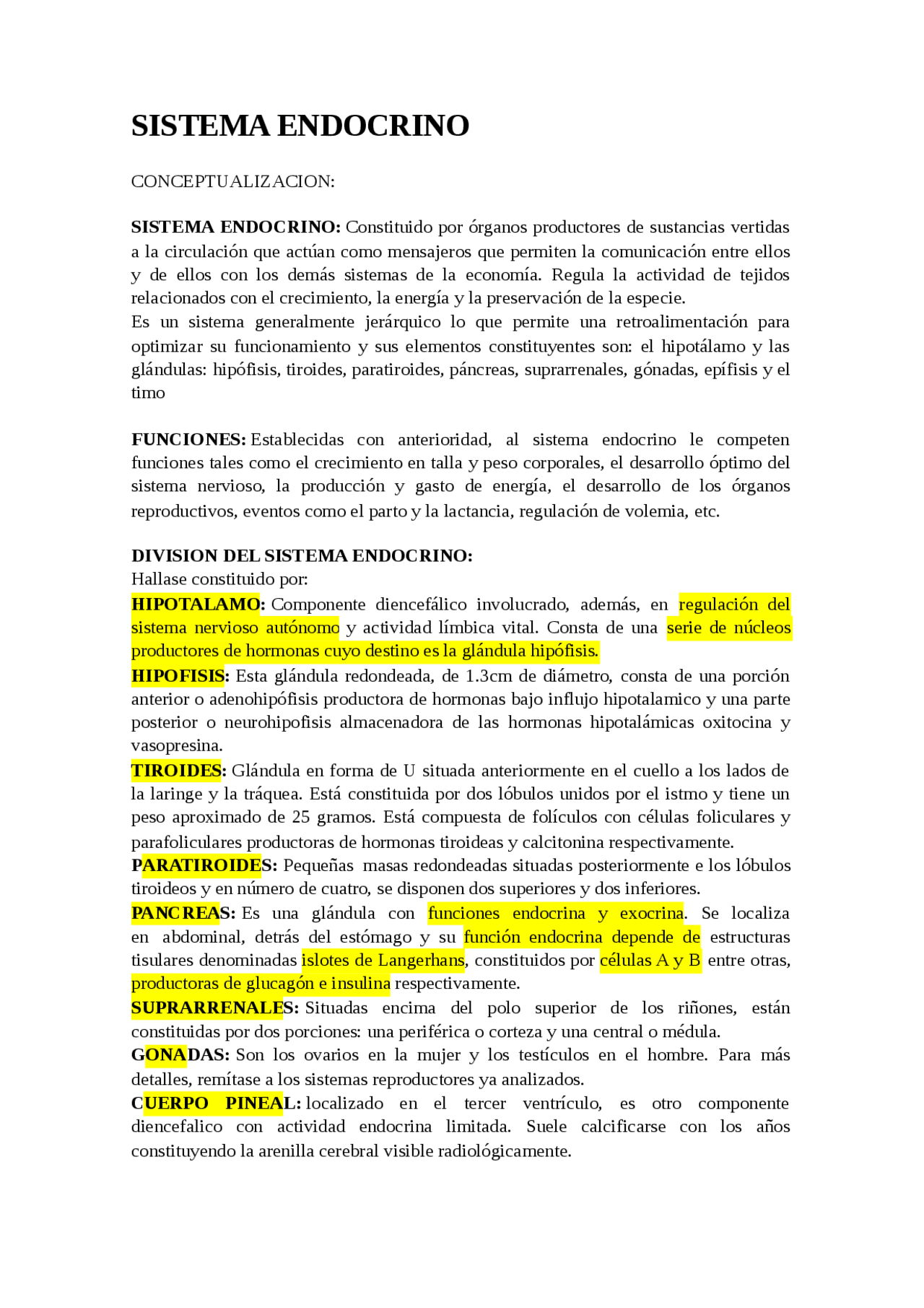 Sistema Endocrino Apuntes De Anatomía Docsity