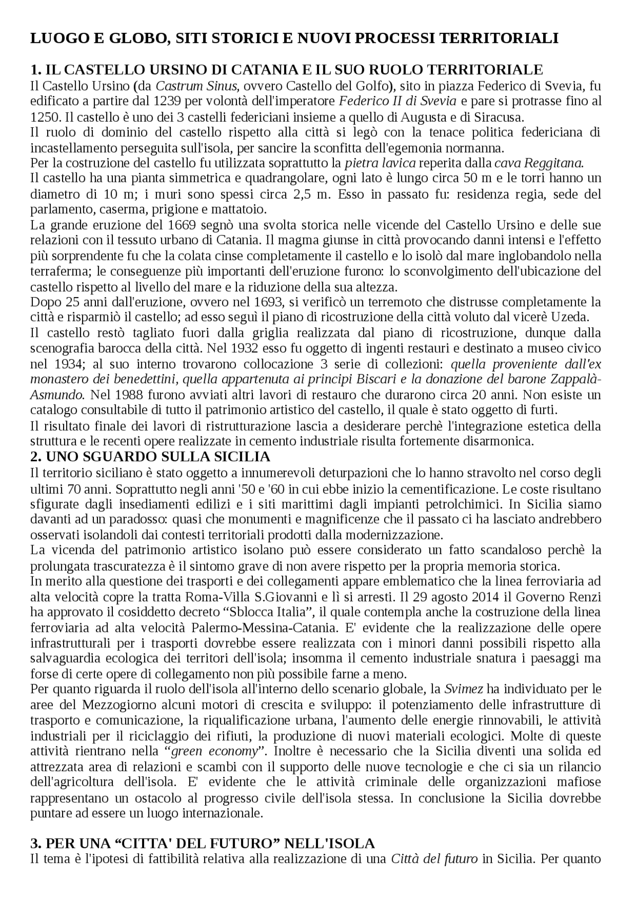 Riassunto Luogo E Globo Docsity