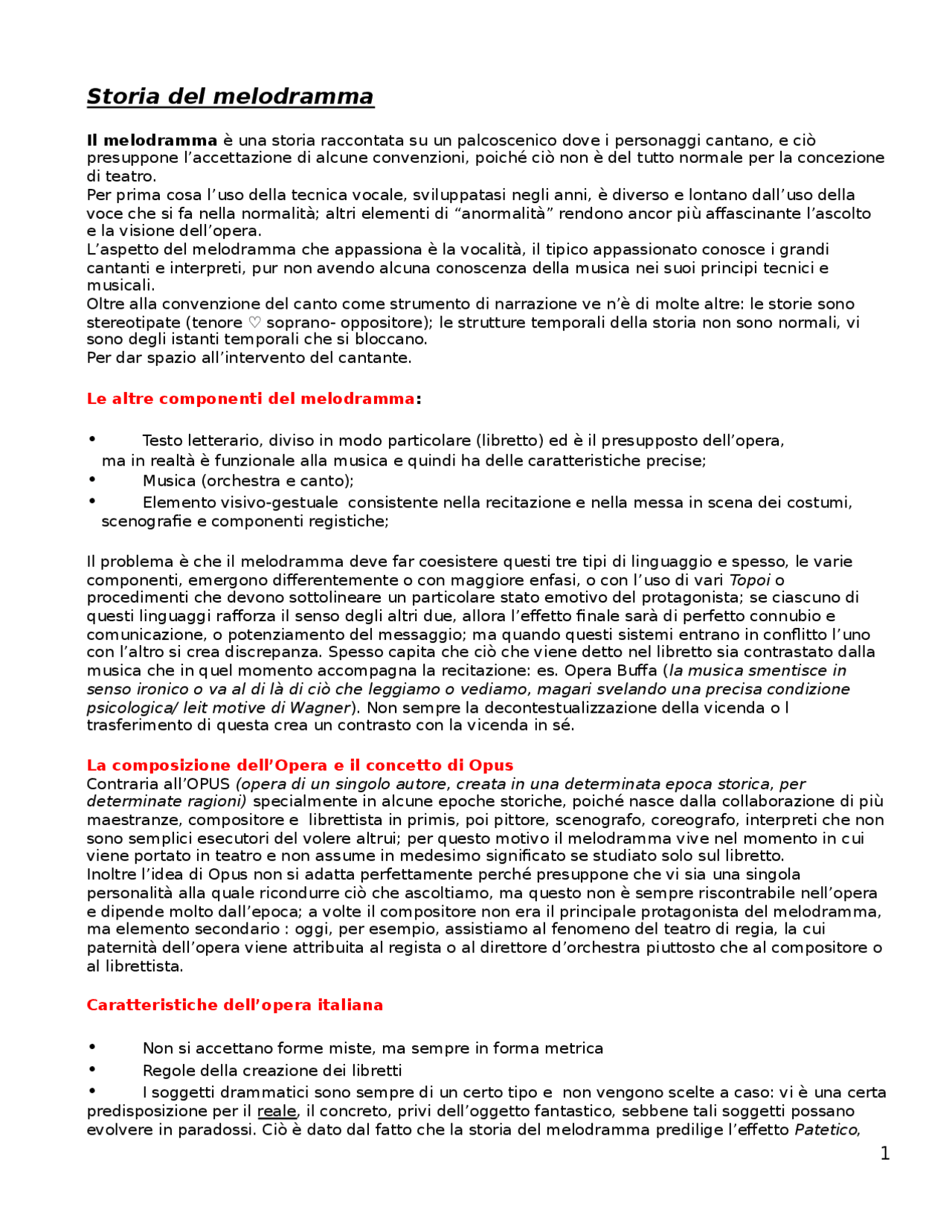 Storia Del Melodramma Docsity