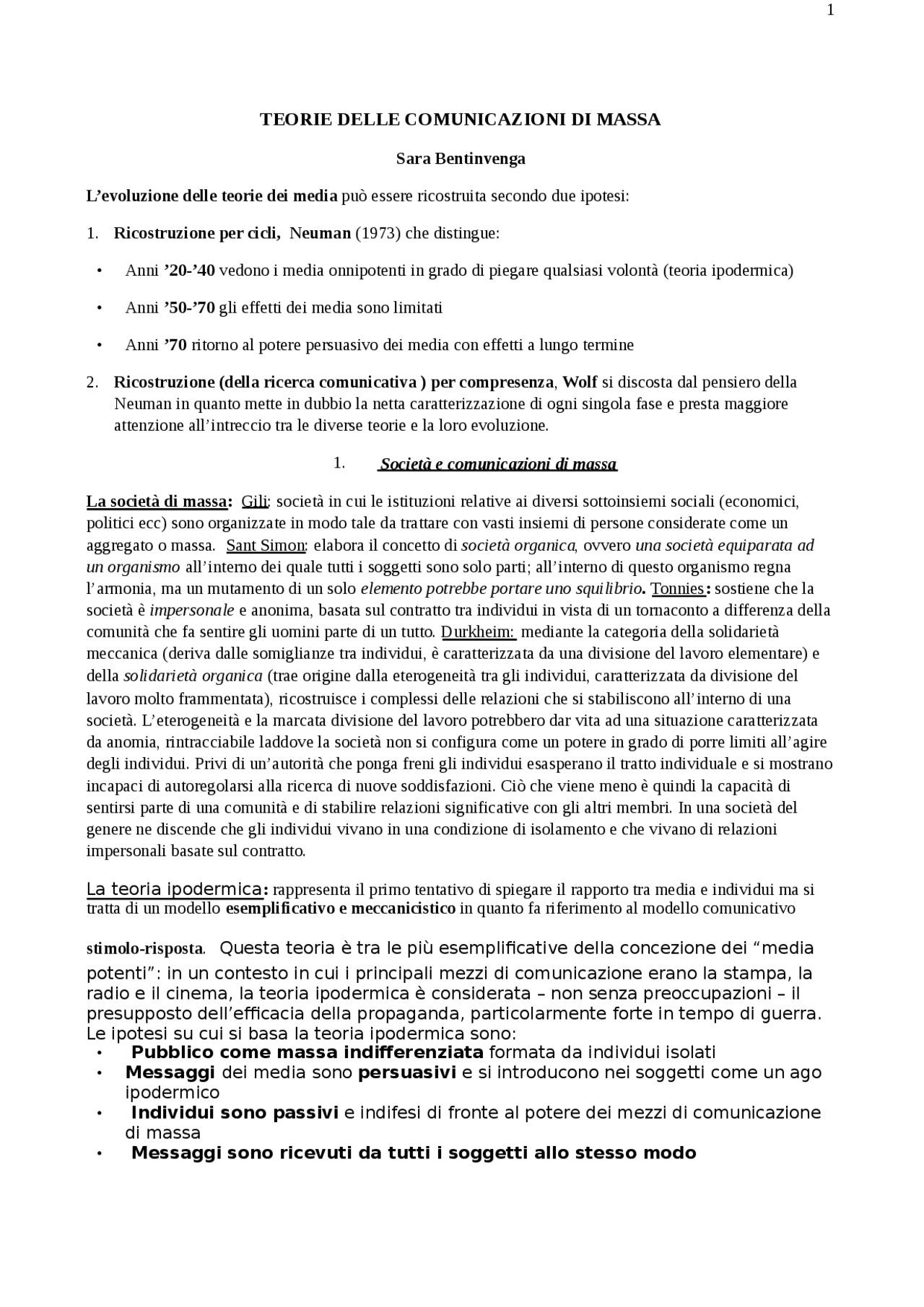 Riassunto Teorie Delle Comunicazioni Di Massa Docsity