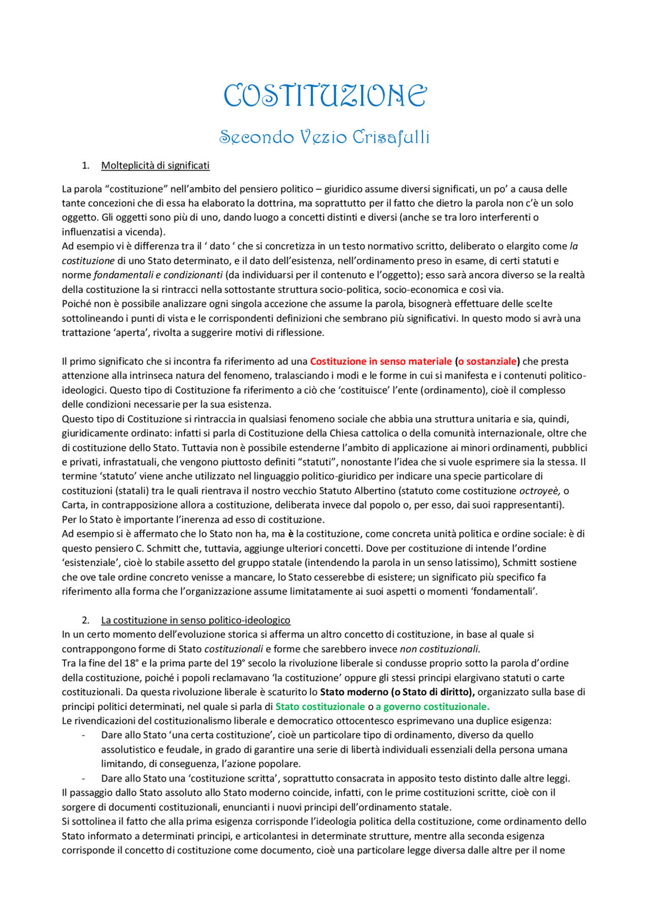 Riassunto Dispensa Costituzione Di Vezio Crisafulli Docsity