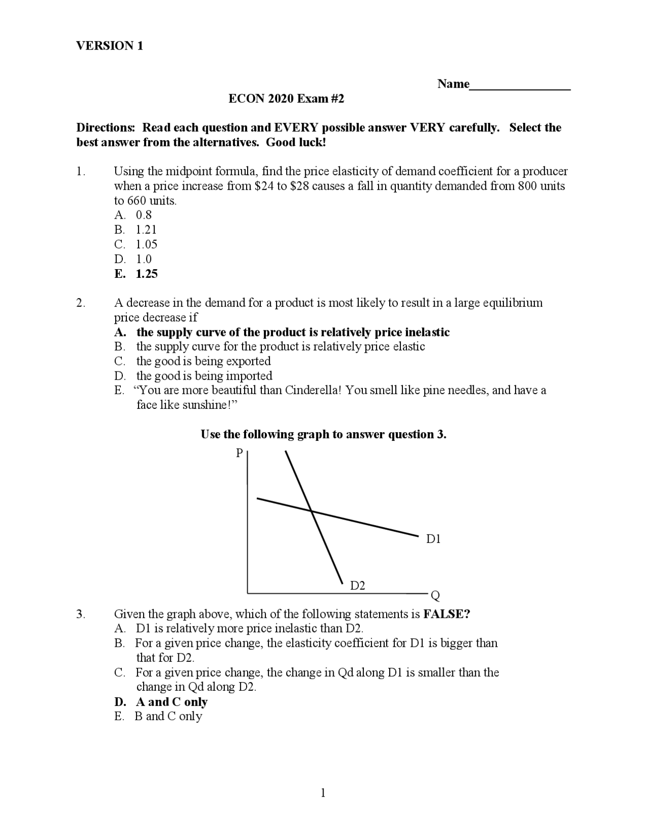 Solutions For Exam 2 Principles Of Microeconomics Econ 2020 Docsity