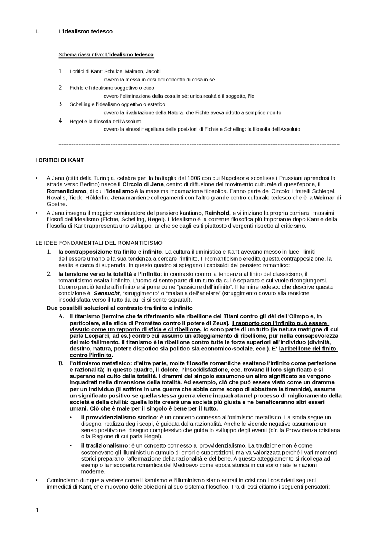Appunti Su Fichte E Schelling Docsity