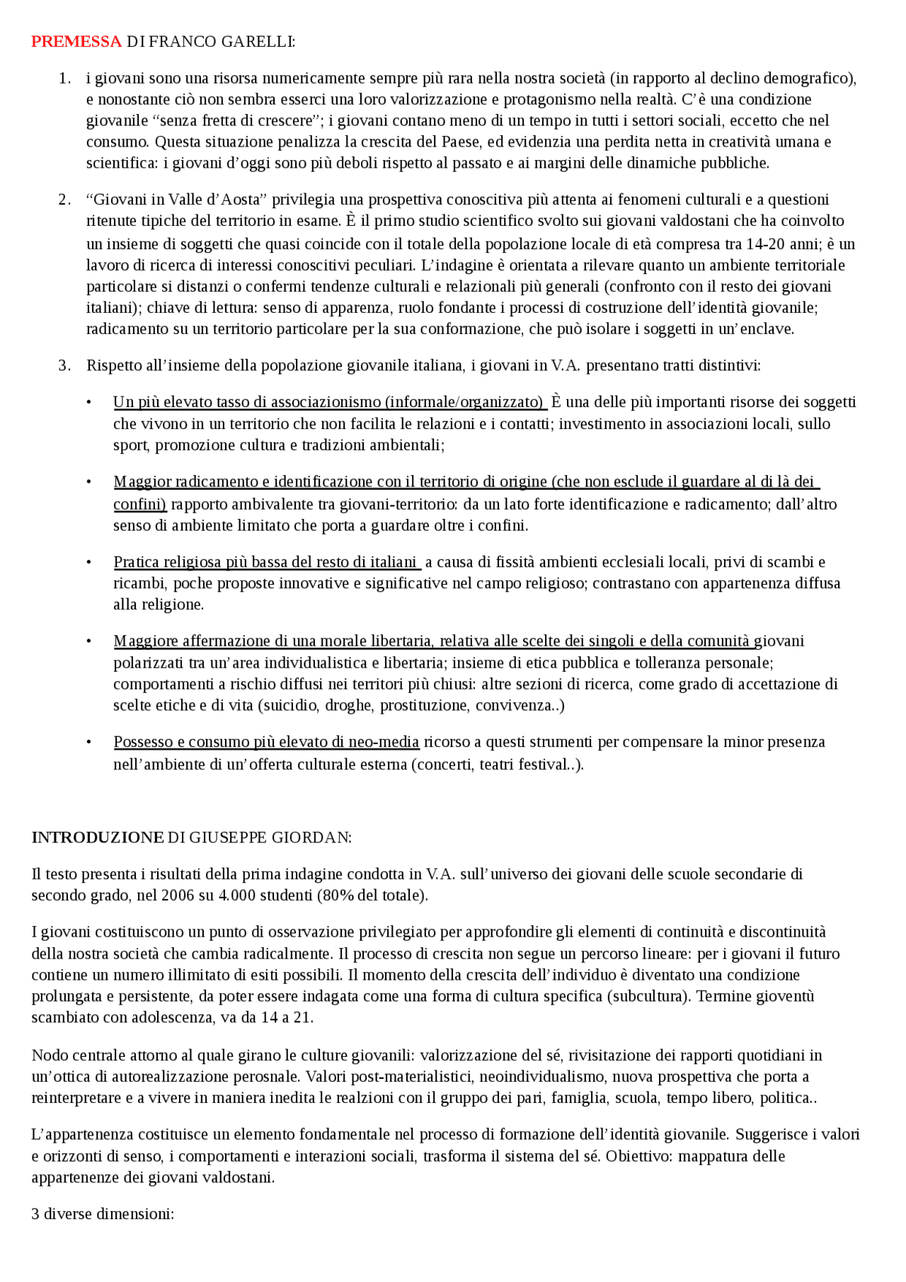 Giovani Allo Specchio Una Ricerca In Valle Daosta Docsity