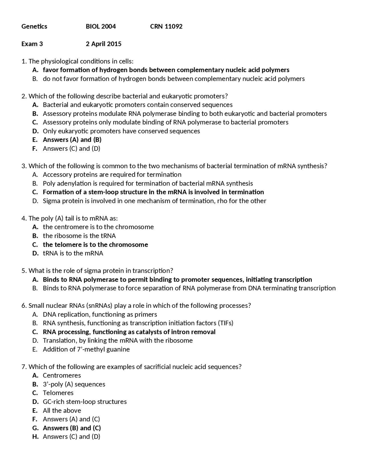 50 Questions on Genetics with Answers - Exam 3 | BIOL 2004 | Exams ...