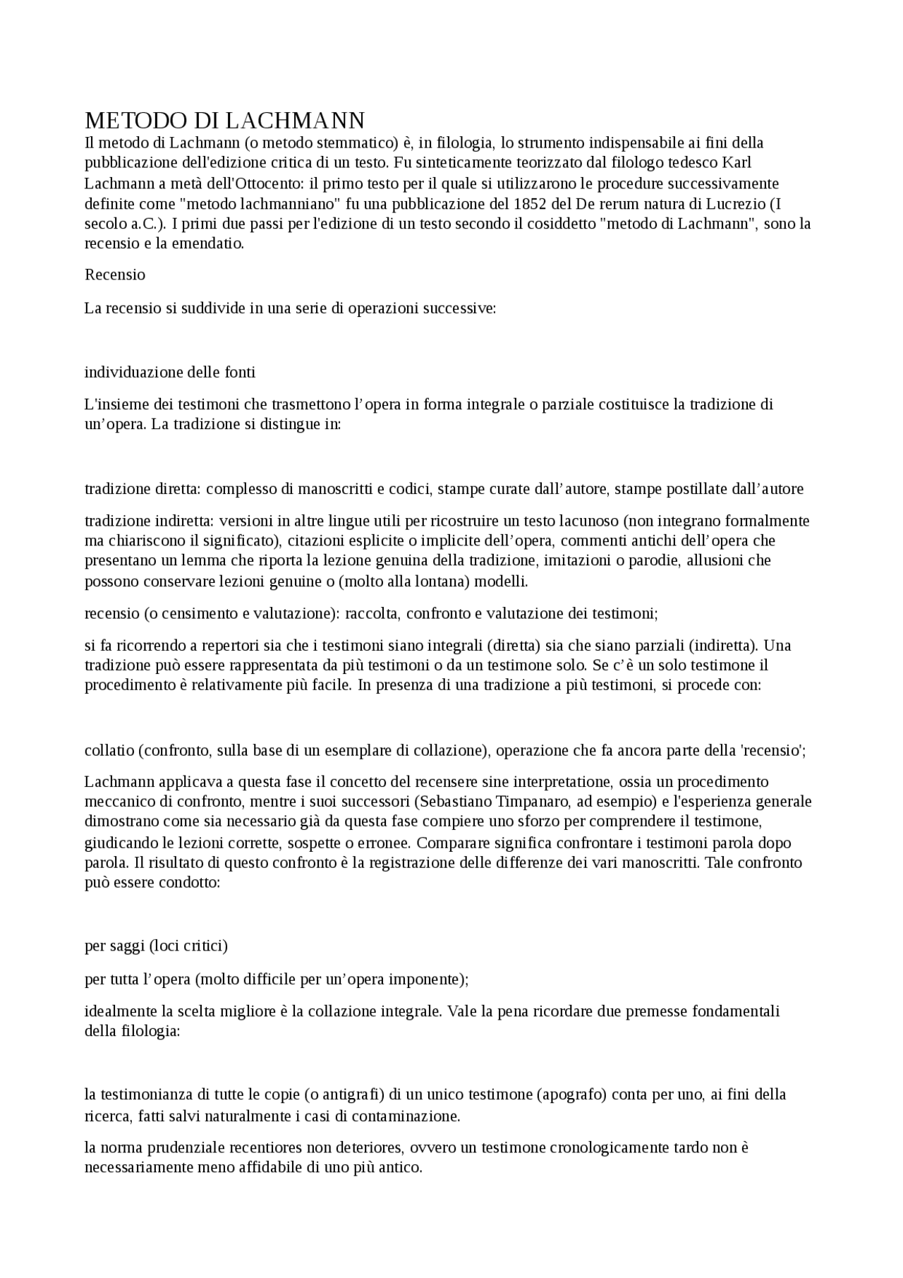 Metodo di lachmann - Docsity