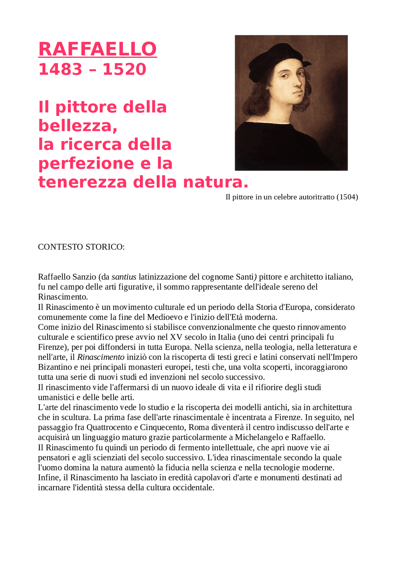 Appunti Su Raffaello Sanzio Appunti Di Arte E Territorio Docsity