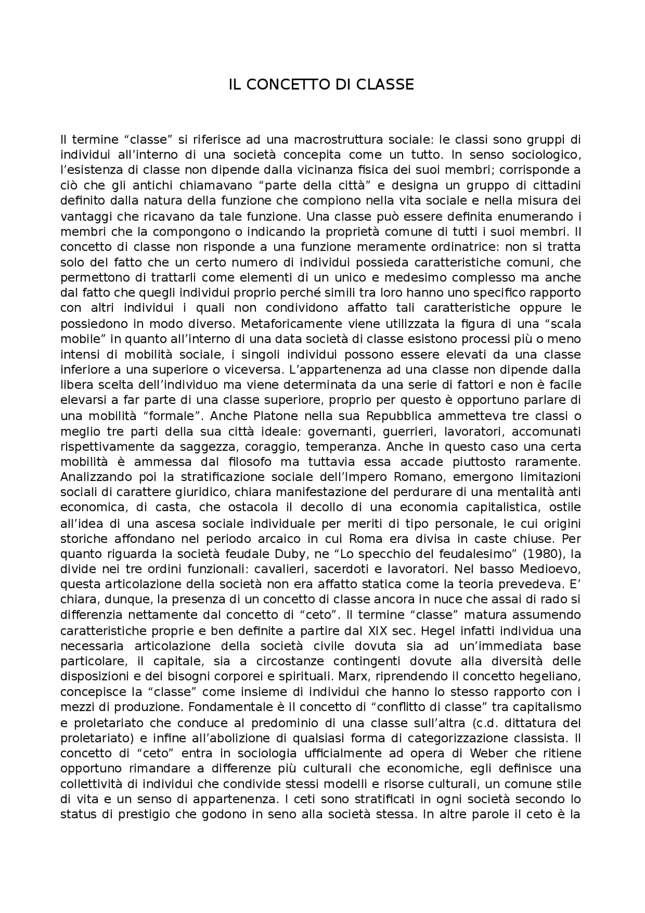 Il Concetto Di Classe Docsity