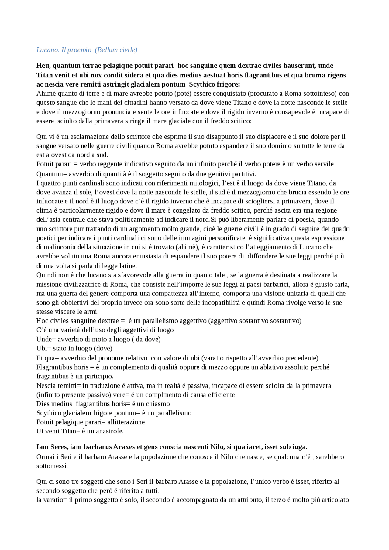 Lucano Bellum Civile Docsity