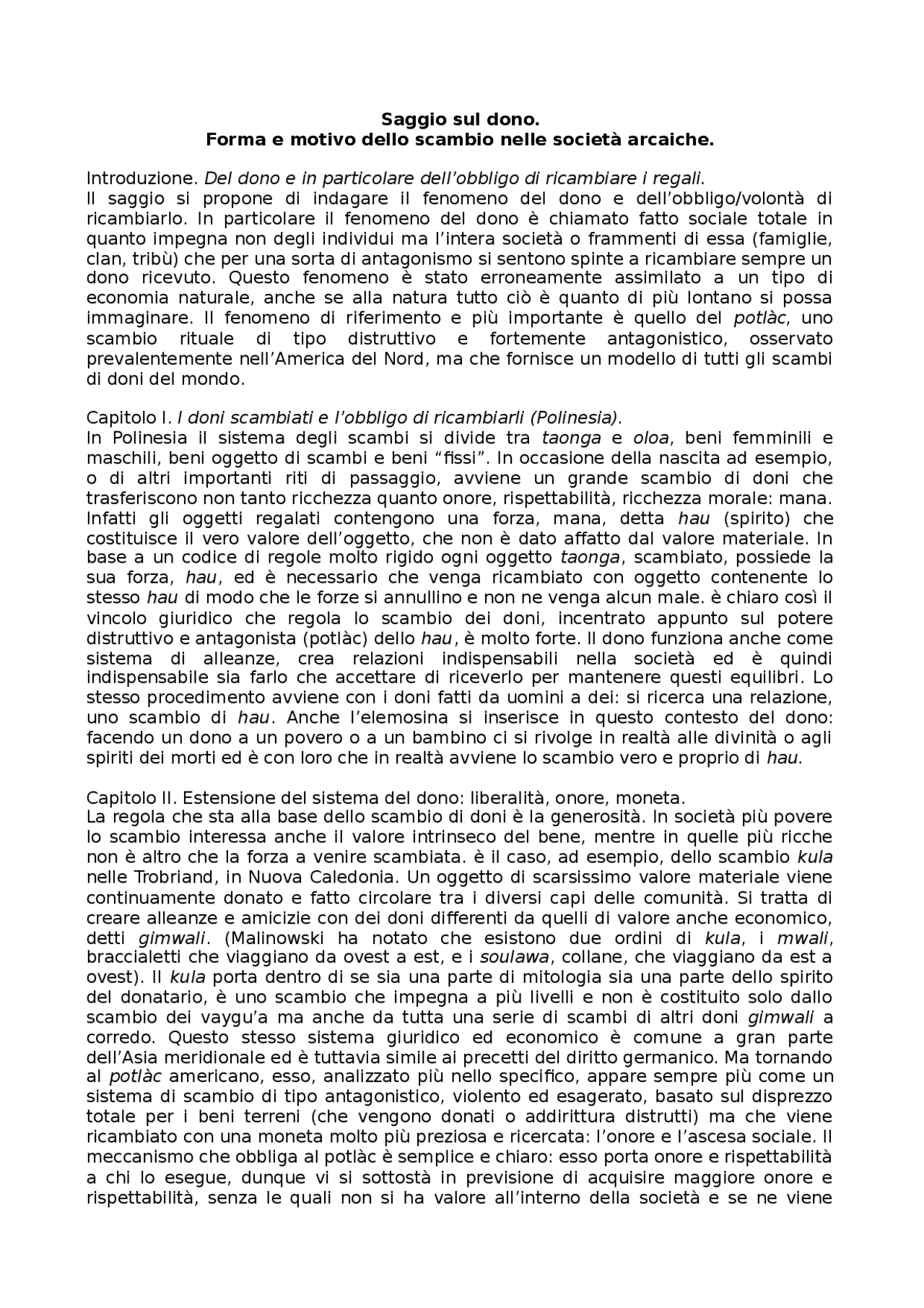 Saggio Sul Dono Docsity