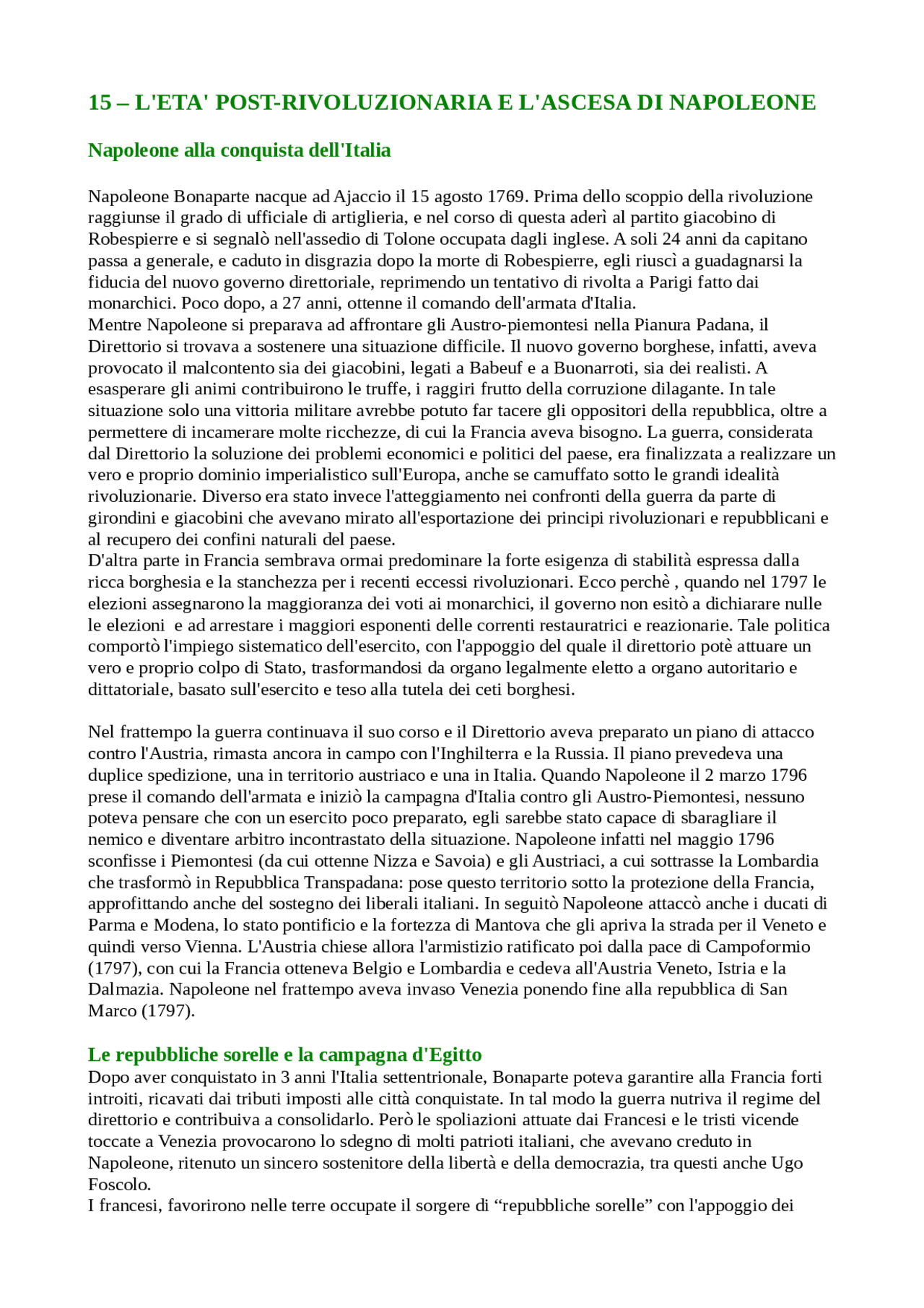 Riassunto Sulletà Post Rivoluzionaria E Lascesa Di Napoleone Docsity