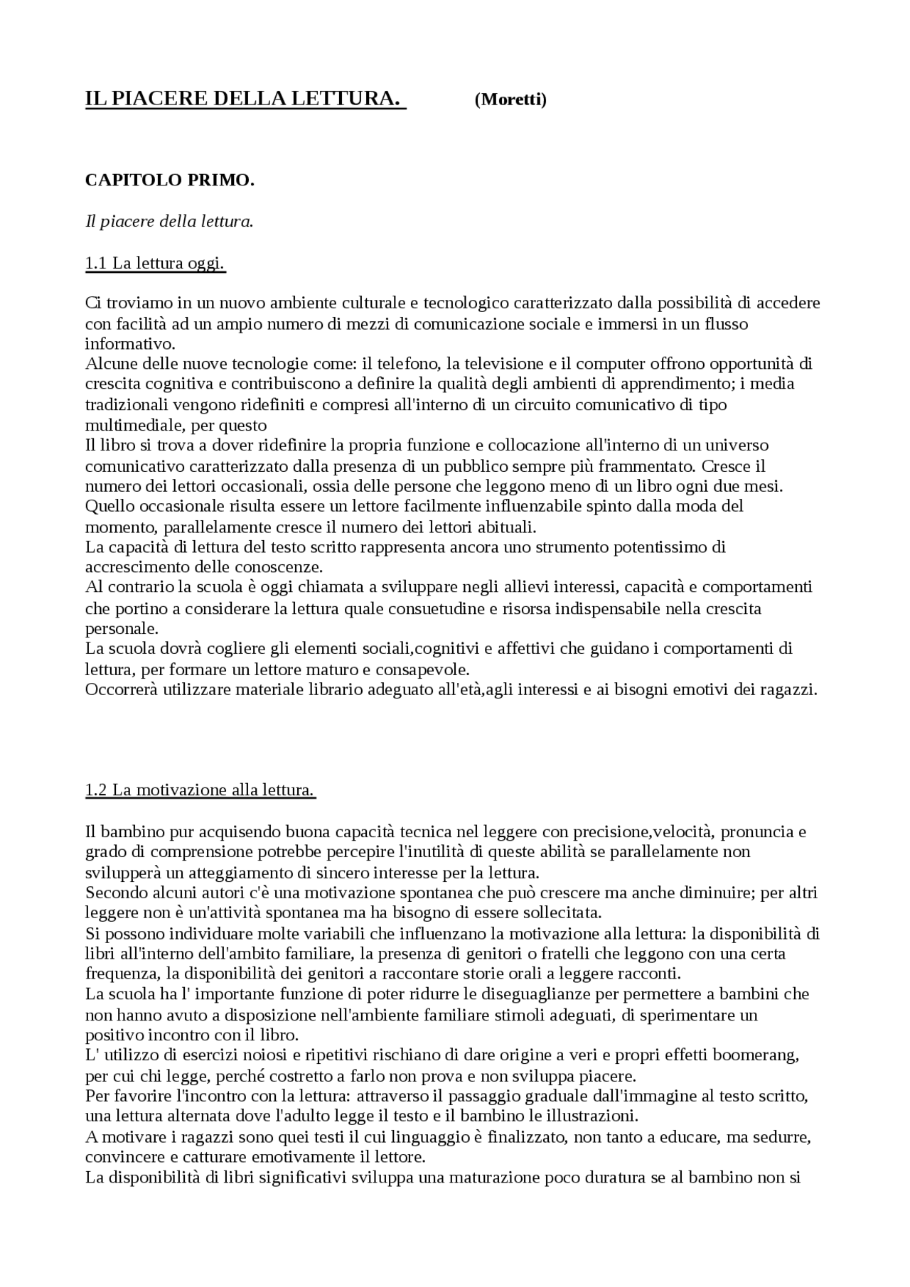 Il Piacere Della Lettura Riassunto Docsity
