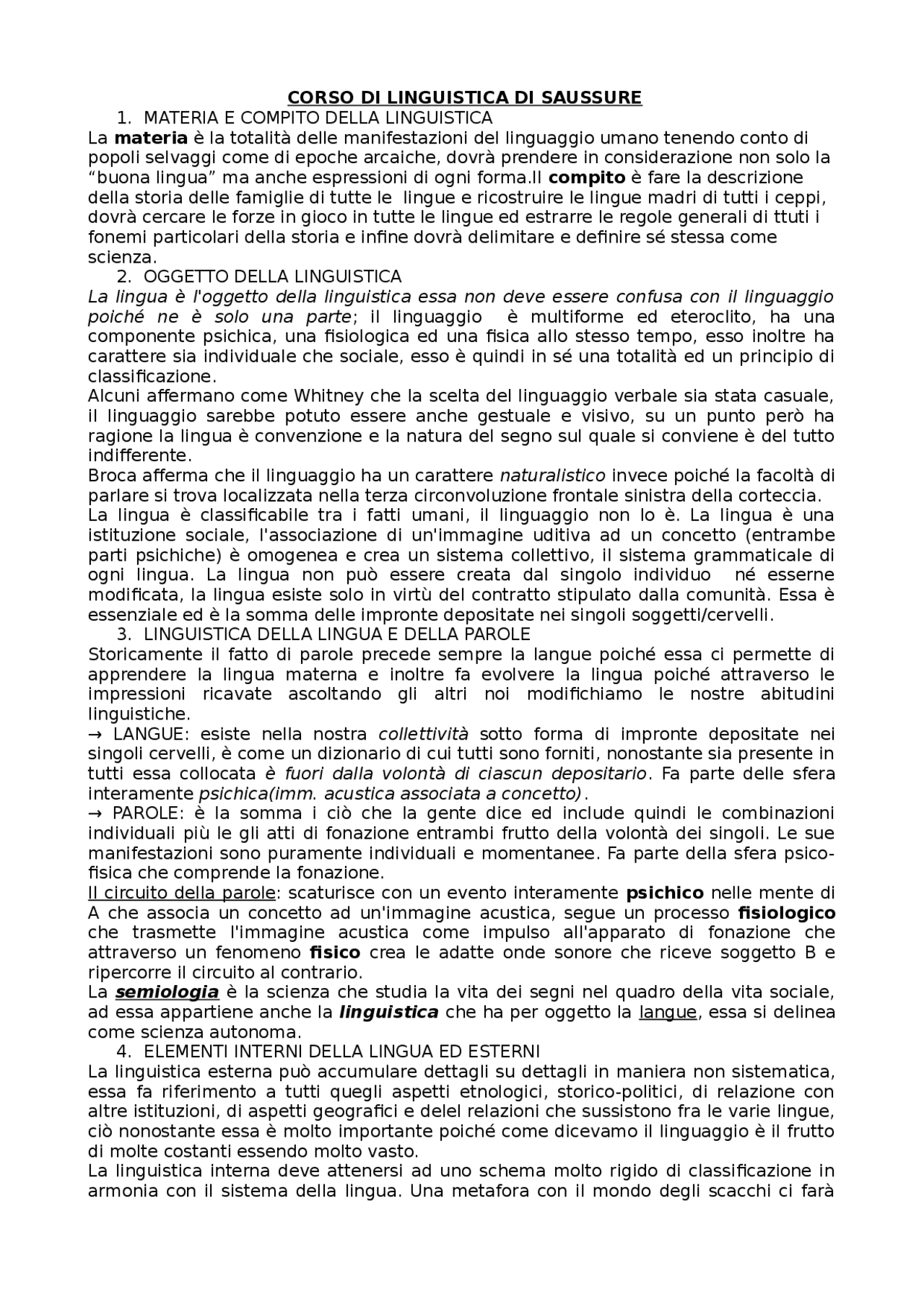 Corso Di Linguistica Di Saussure Docsity
