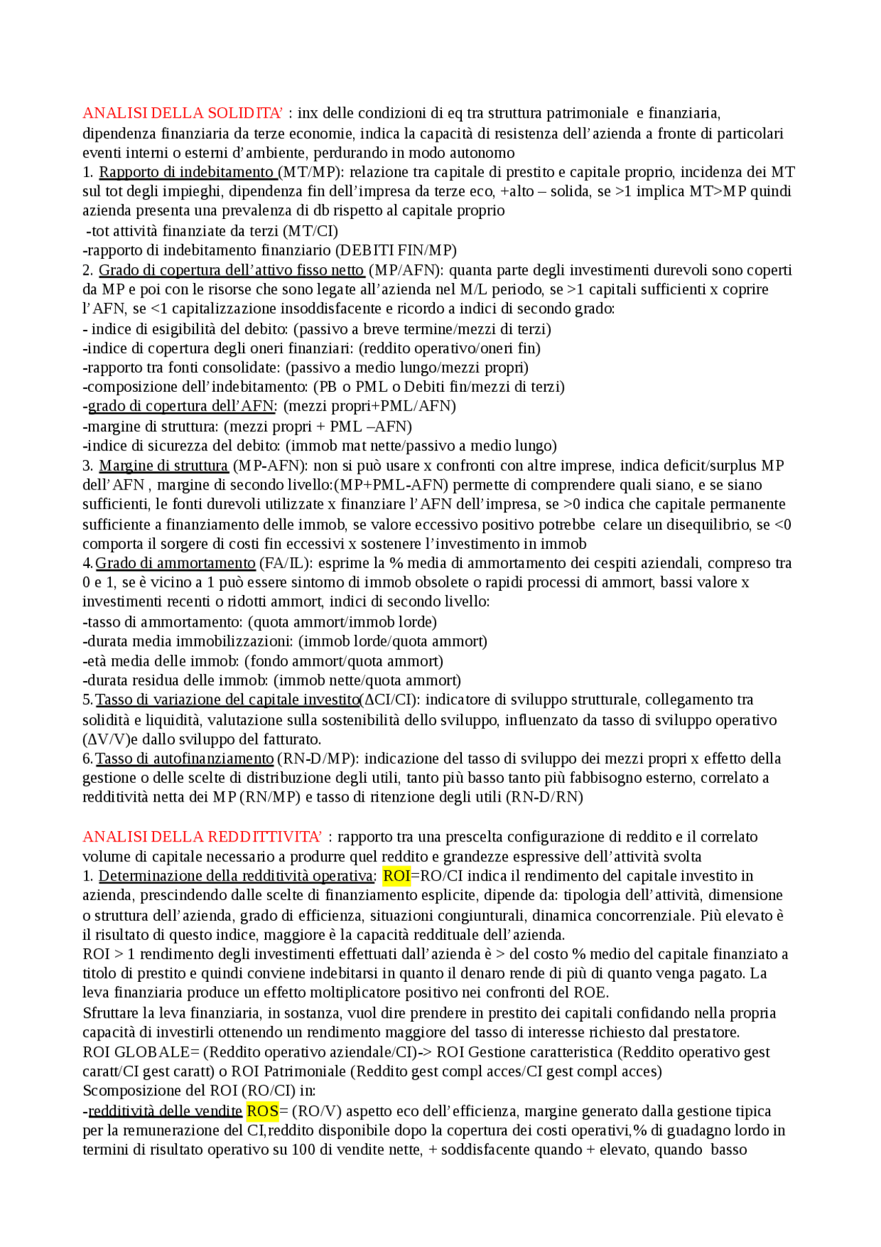 Analisi Degli Indici Di Bilancio Docsity