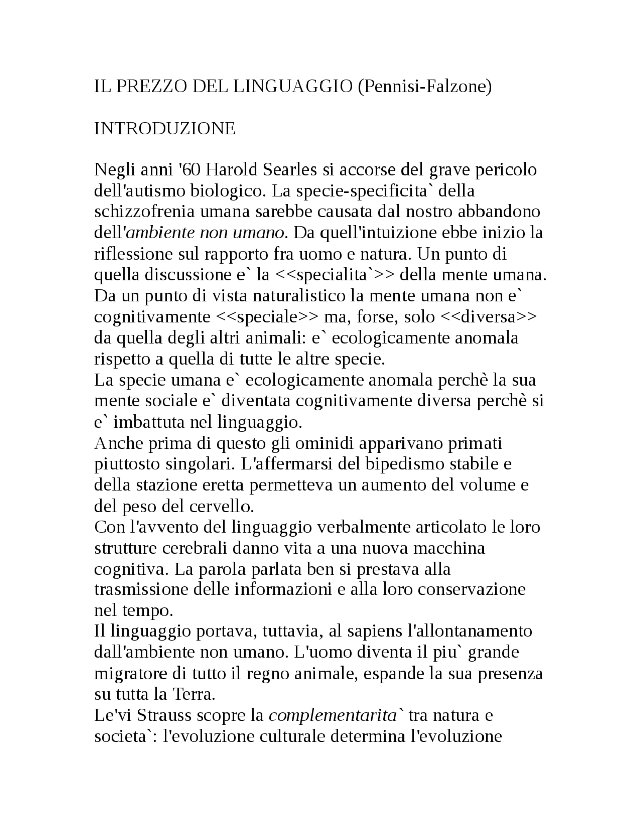 Il Prezzo Del Linguaggio Riassunto Docsity