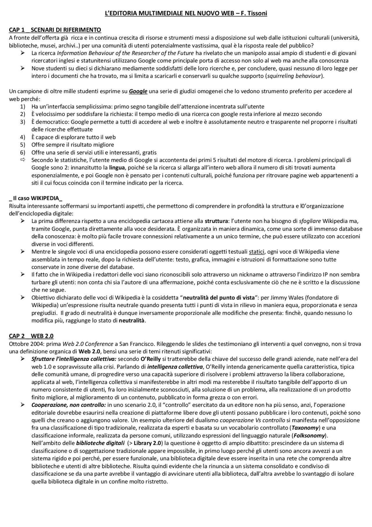 Riassunto Leditoria Multimediale Nel Nuovo Web Docsity