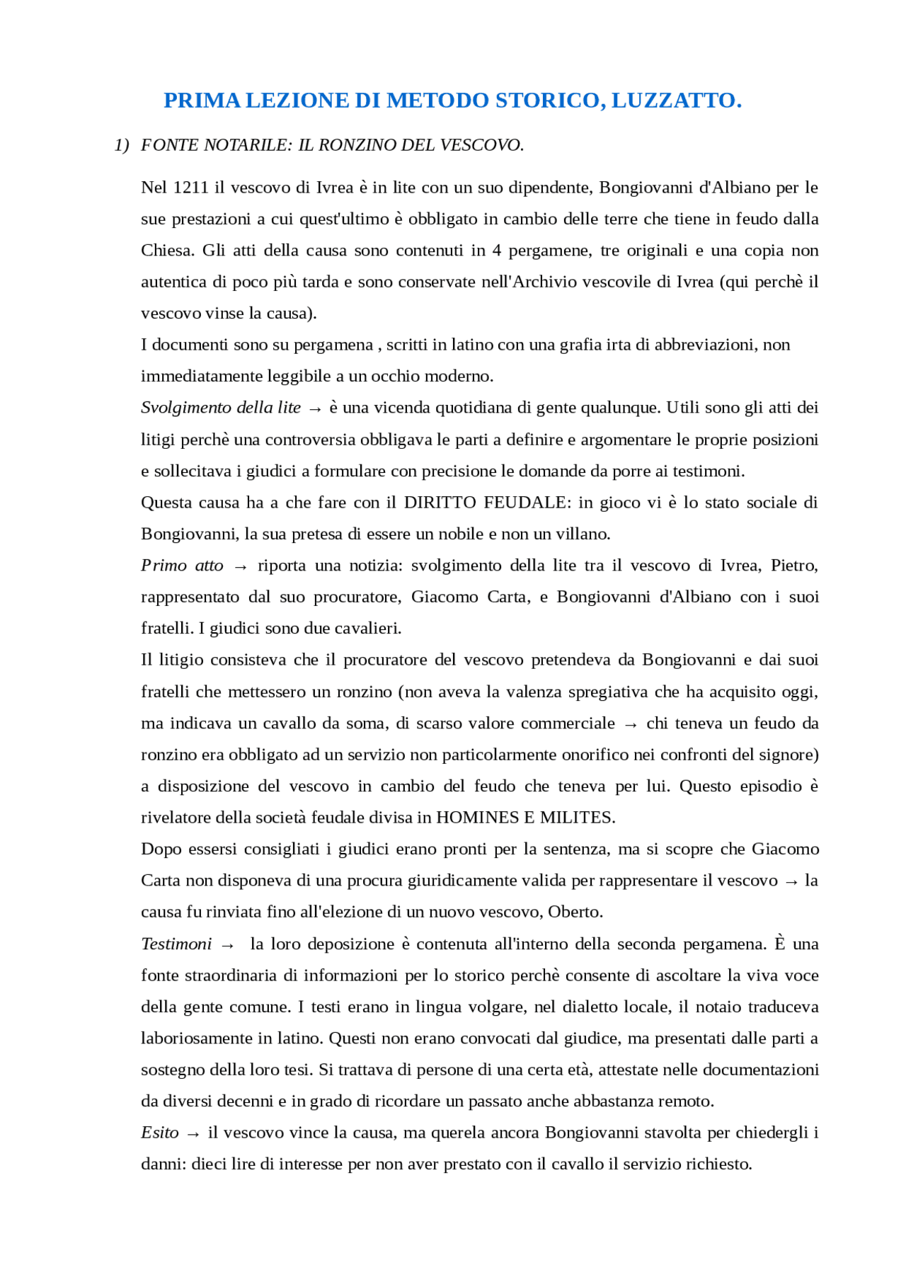 Prima Lezione Di Metodo Storico Docsity
