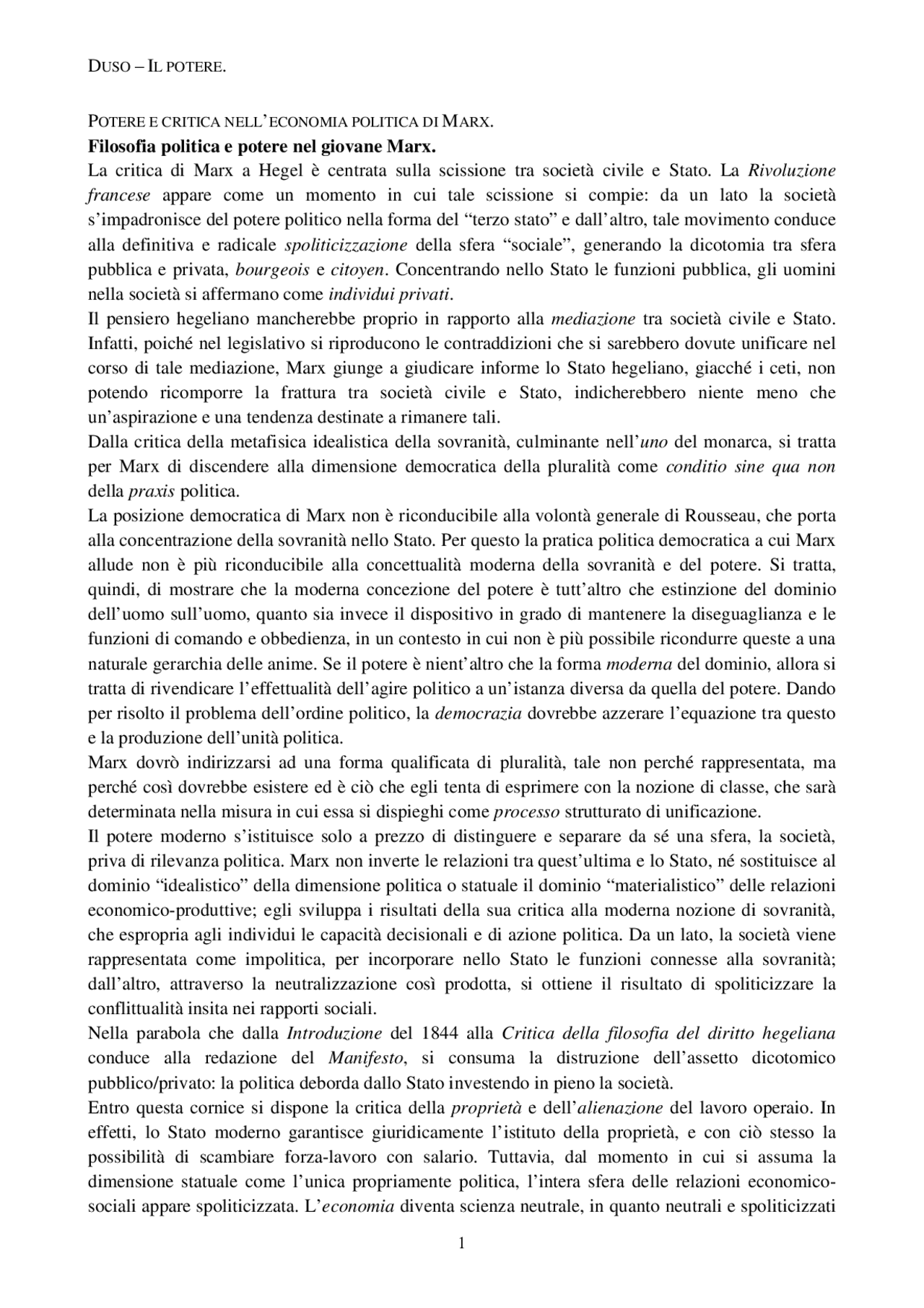 Duso - Il potere - Docsity