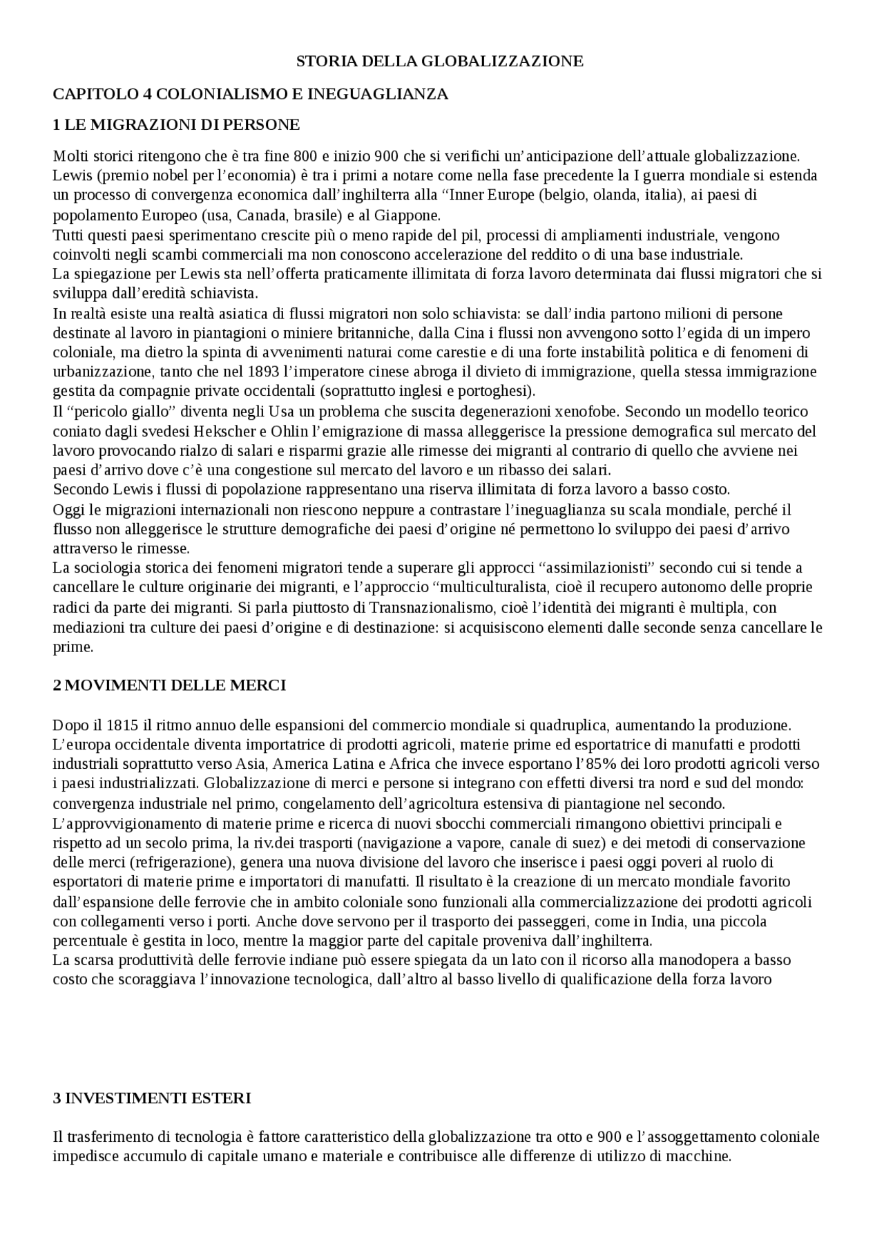 Riassunto Storia Della Globalizzazione Docsity