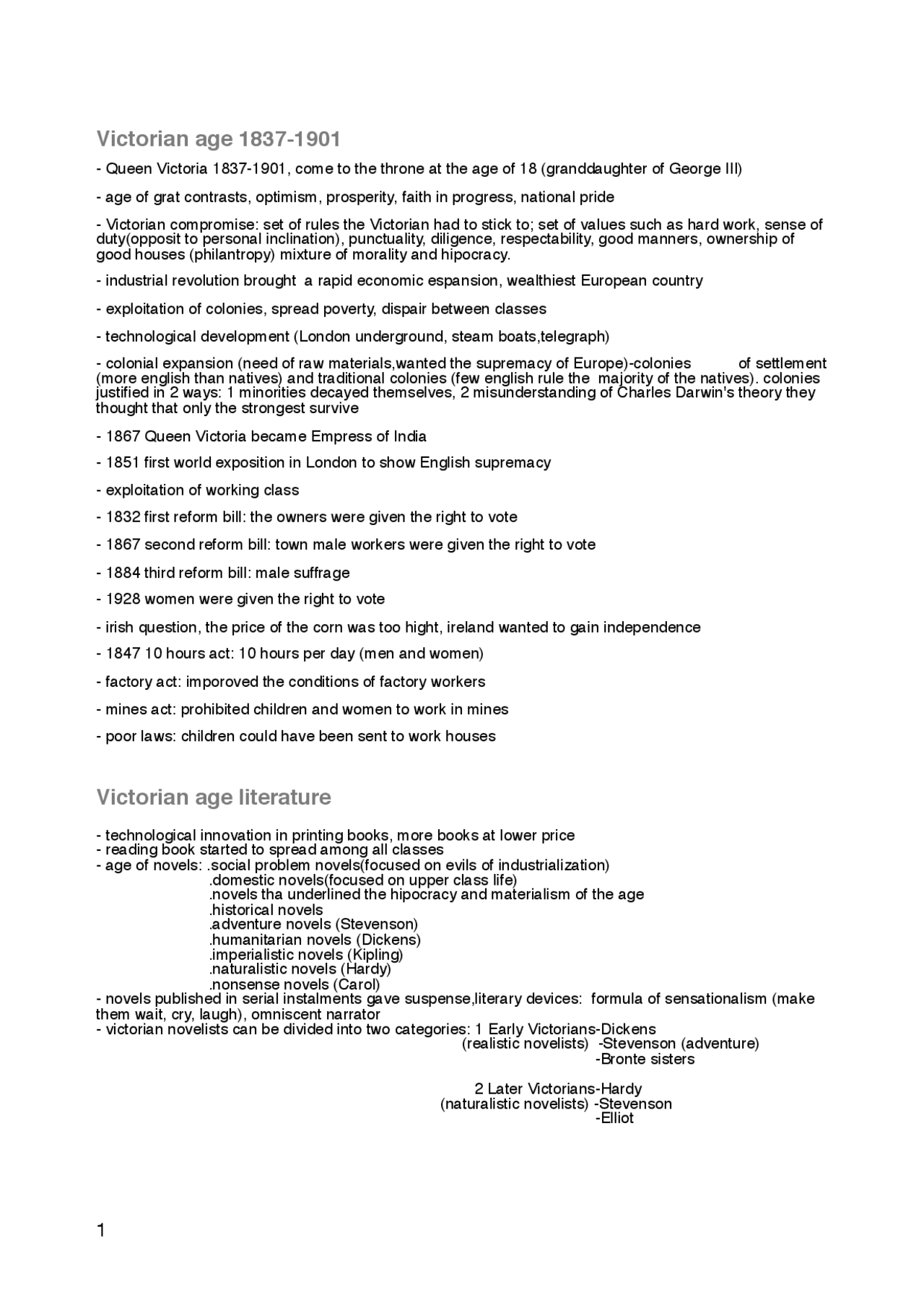 Riassunti Letteratura Inglese Quinta Liceo Docsity