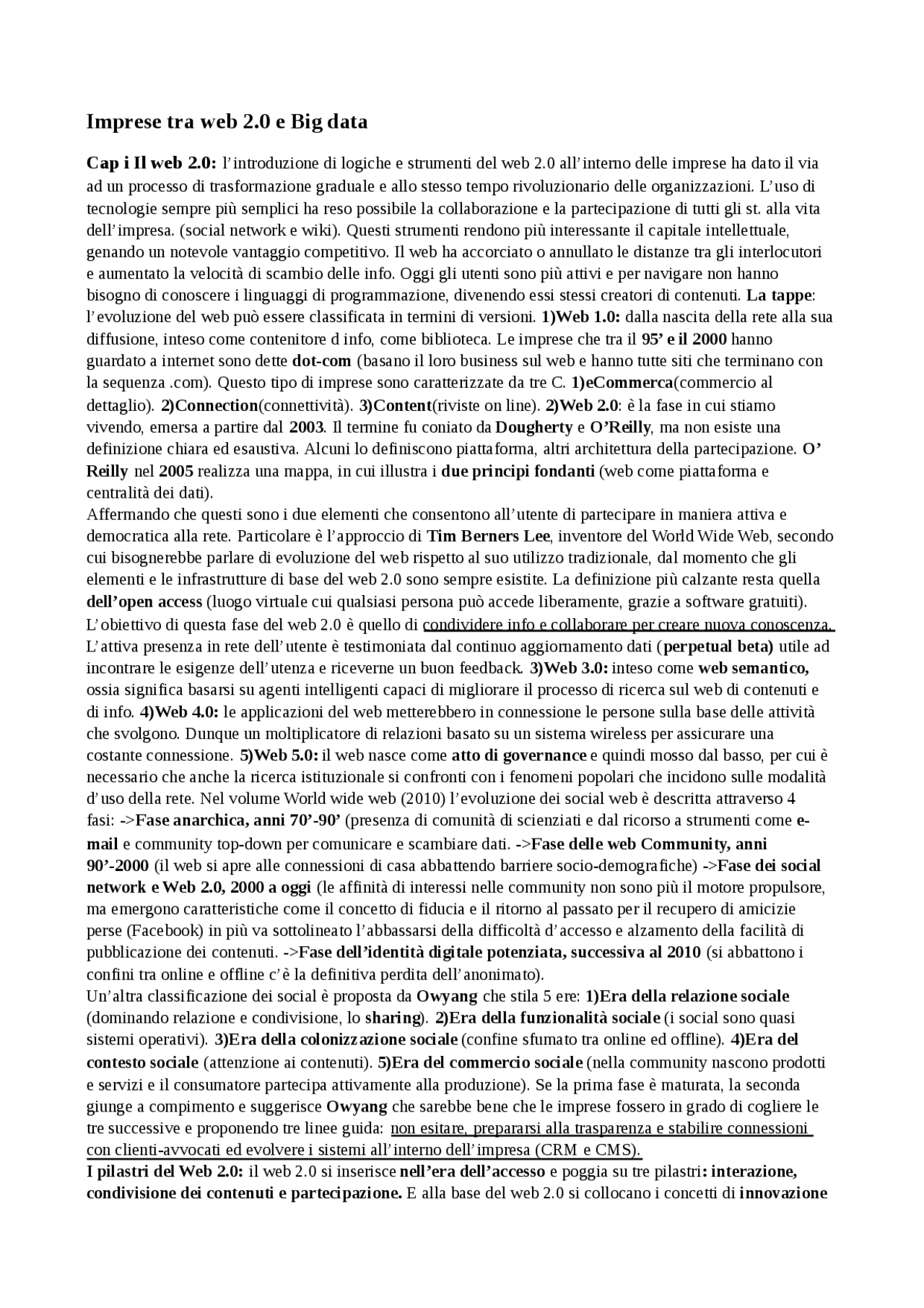 Appunti Imprese Tra Web 2o E Big Data Docsity