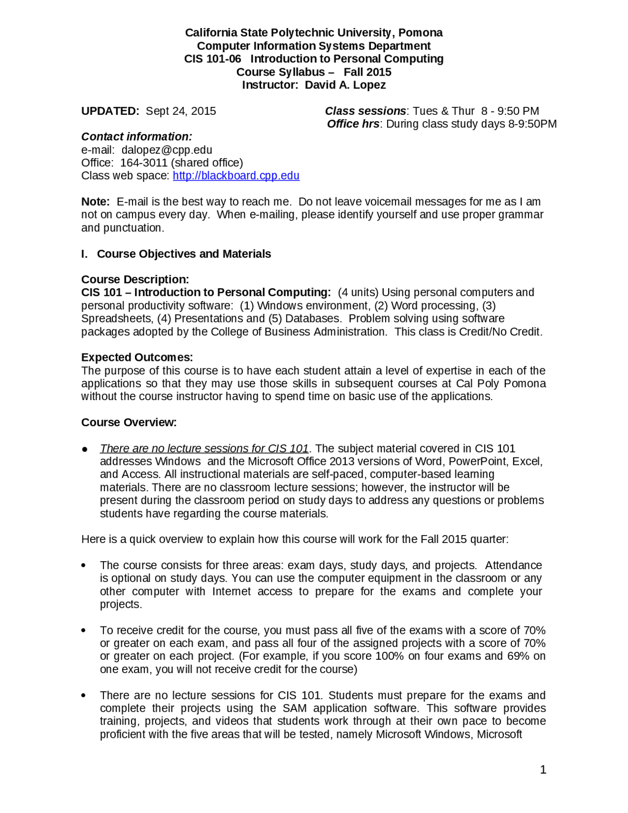 Computer Information Systems Introduction To Personal Computing Cis