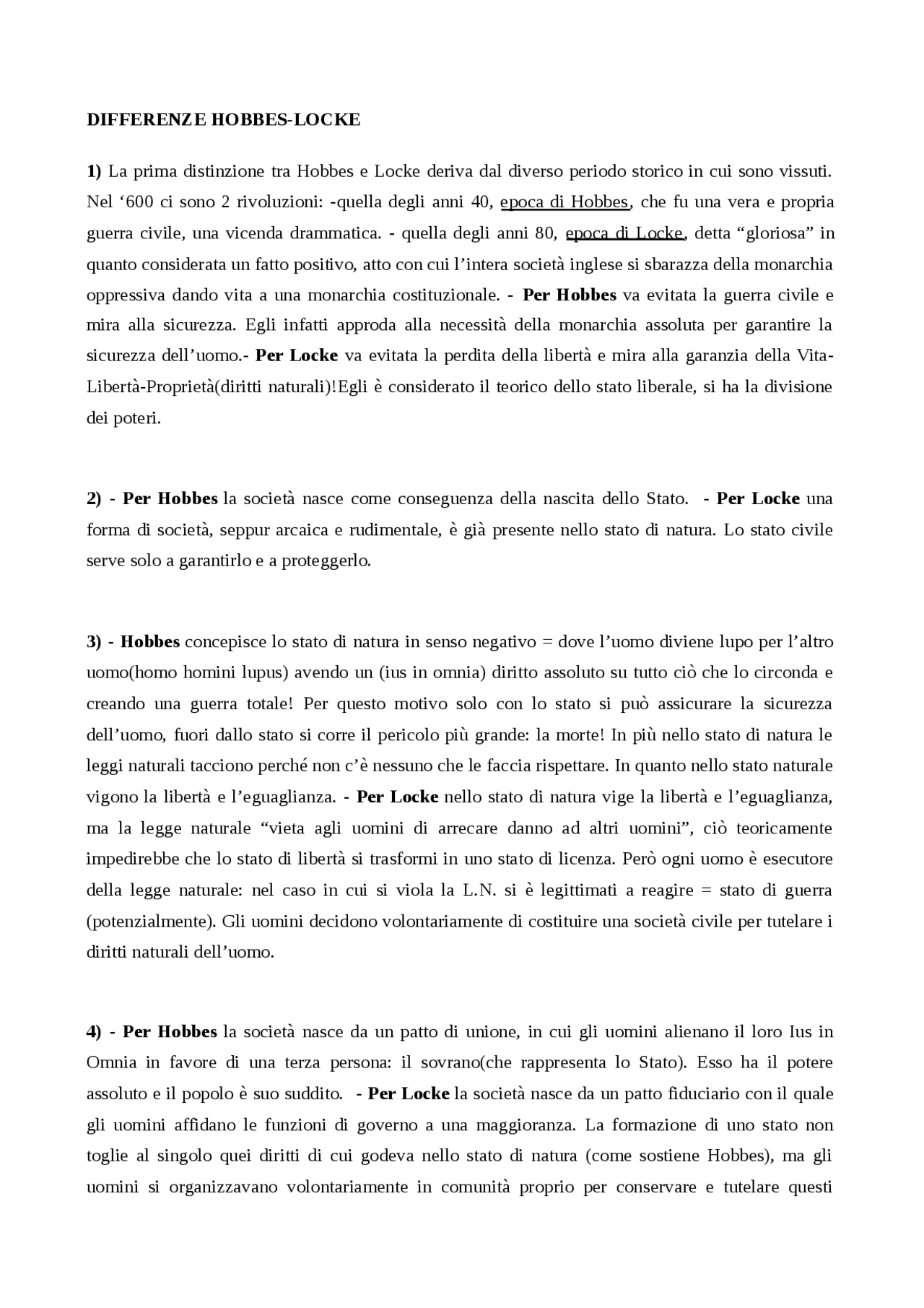 Differenze Locke E Hobbes Docsity