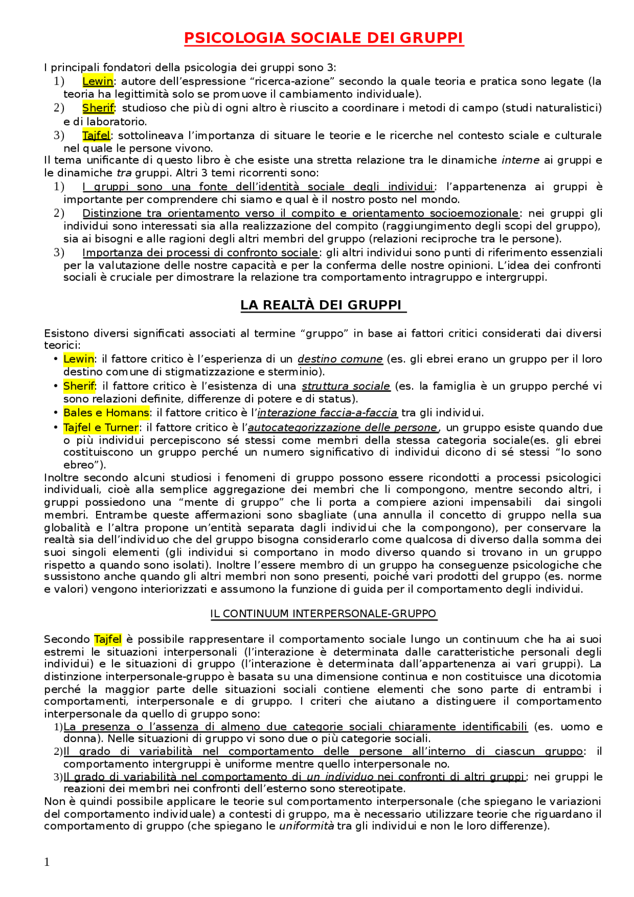 Psicologia Sociale Dei Gruppi Docsity
