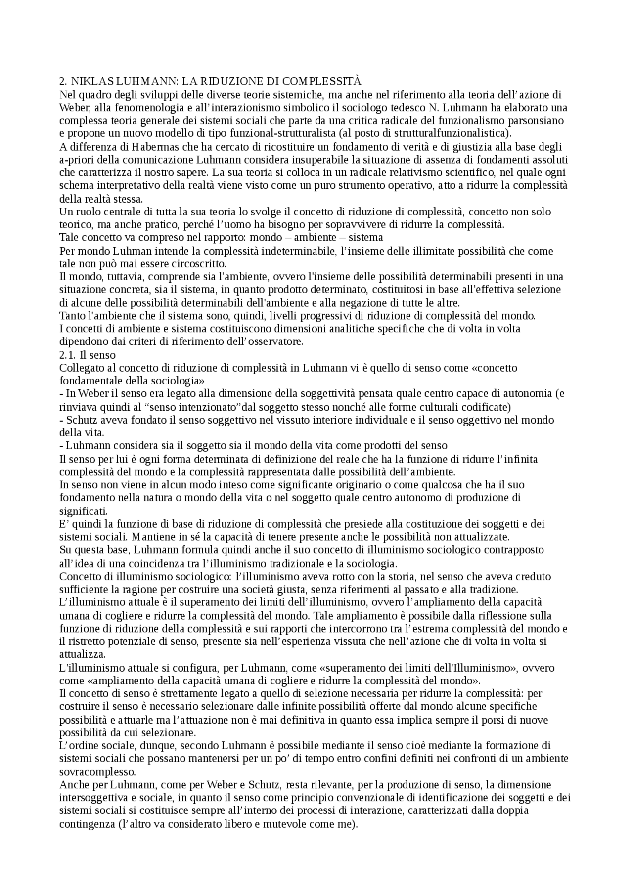 Riassunto Niklas Luhmann La Riduzione Di ComplessitÀ Sintesi Del