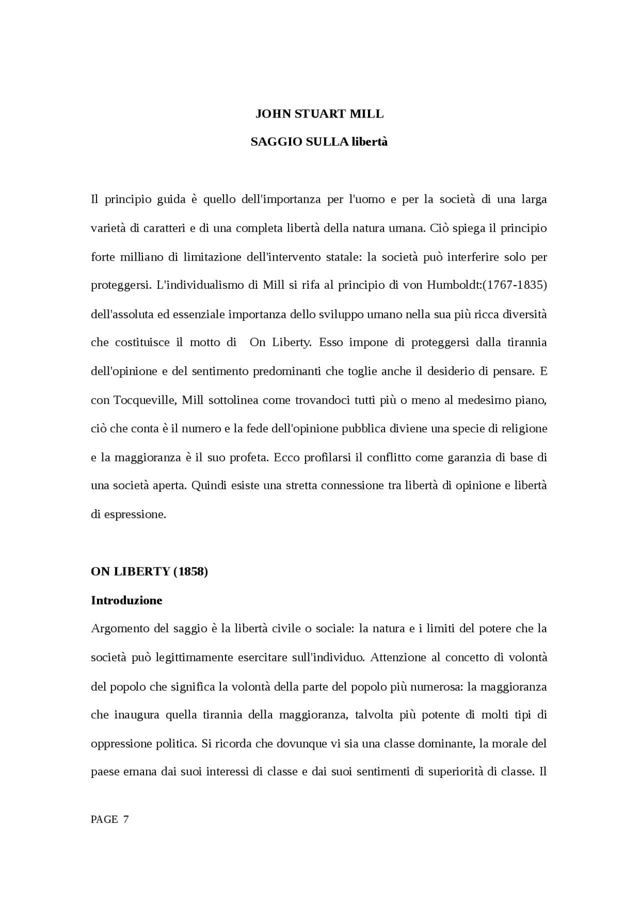 Mill Saggio Sulla Libertà Docsity