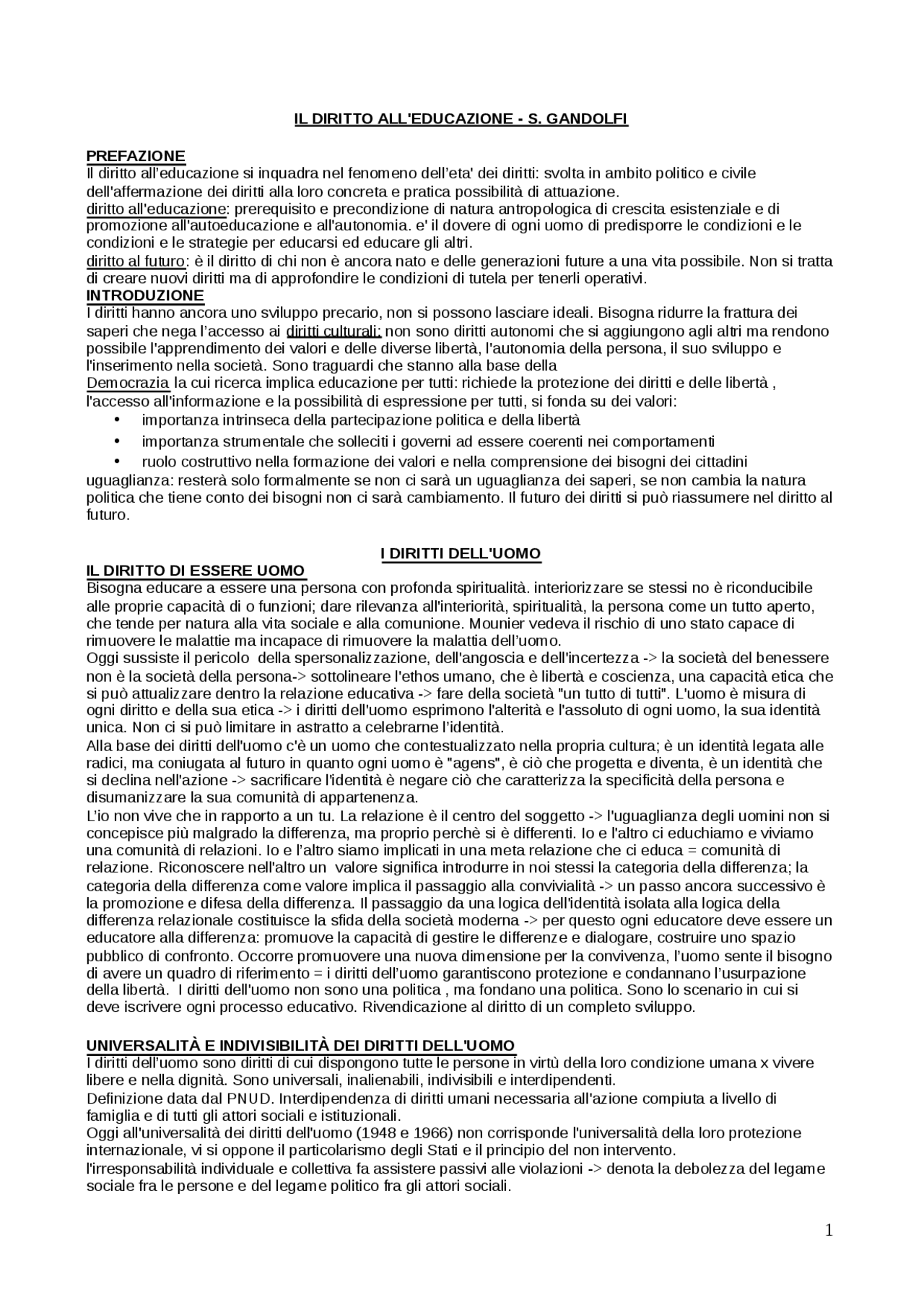 Riassunto Il Diritto All Educazione Docsity