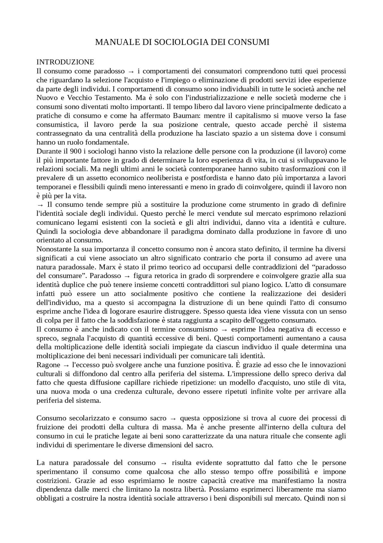 Manuale Di Sociologia Dei Consumi Docsity